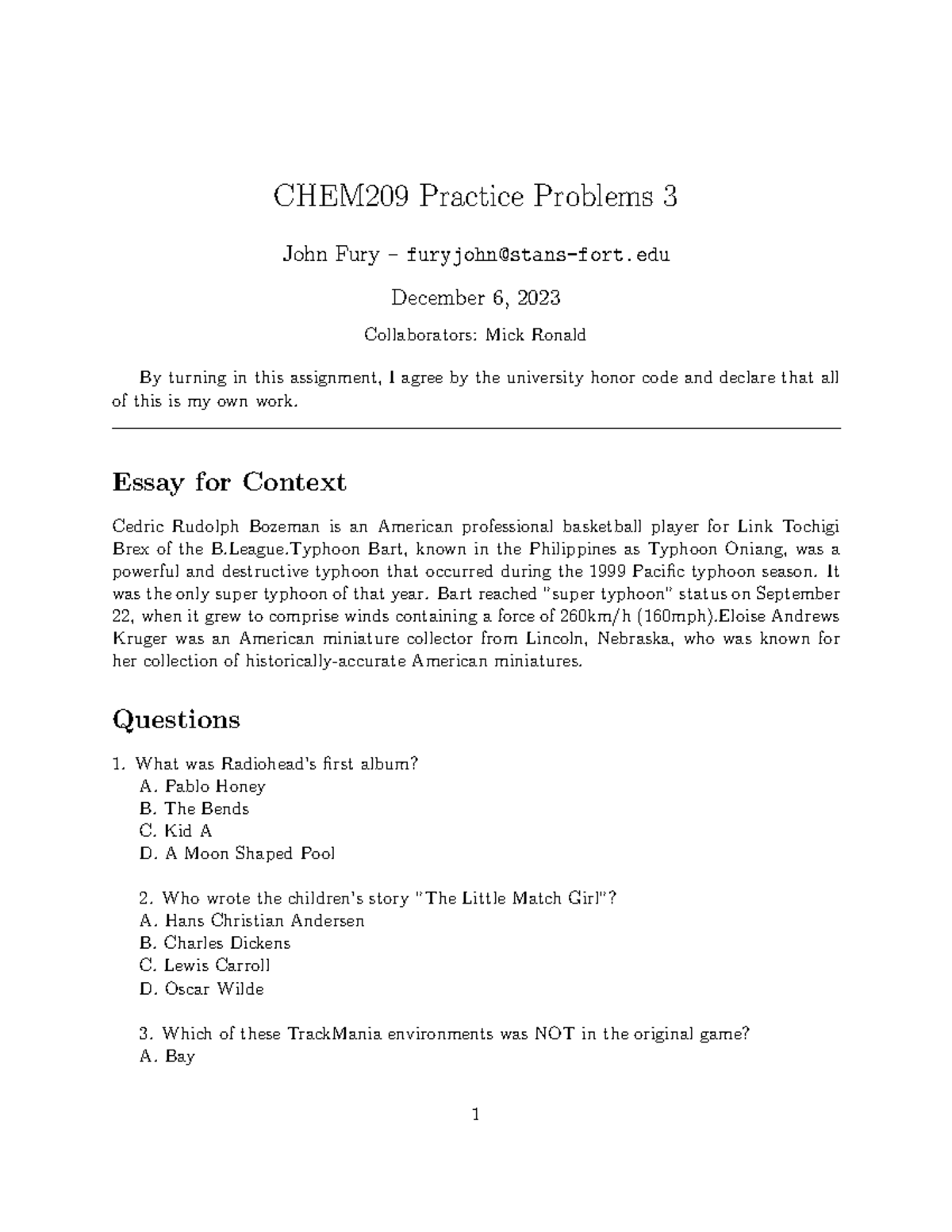 CHEM209 Practice Problems 3 - Essay for Context Cedric Rudolph Bozeman ...