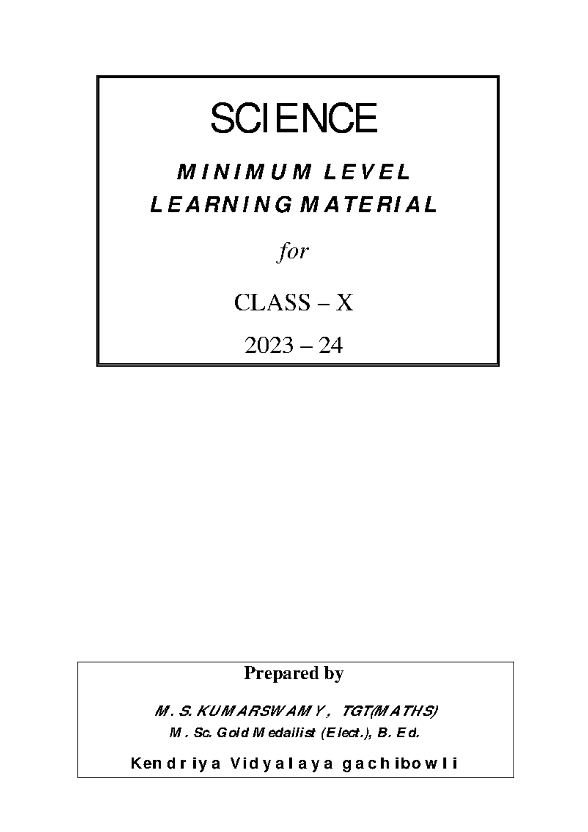 Mll study materials science class x 2023 24 - SCIENCE MINIMUM LEVEL ...