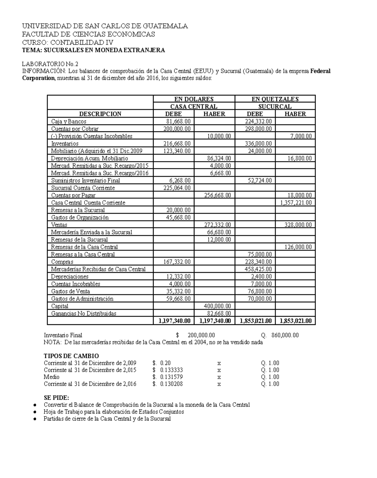 Laboratorio No. 2 (Federal Corporation) - UNIVERSIDAD DE SAN CARLOS DE GUATEMALA FACULTAD DE ...