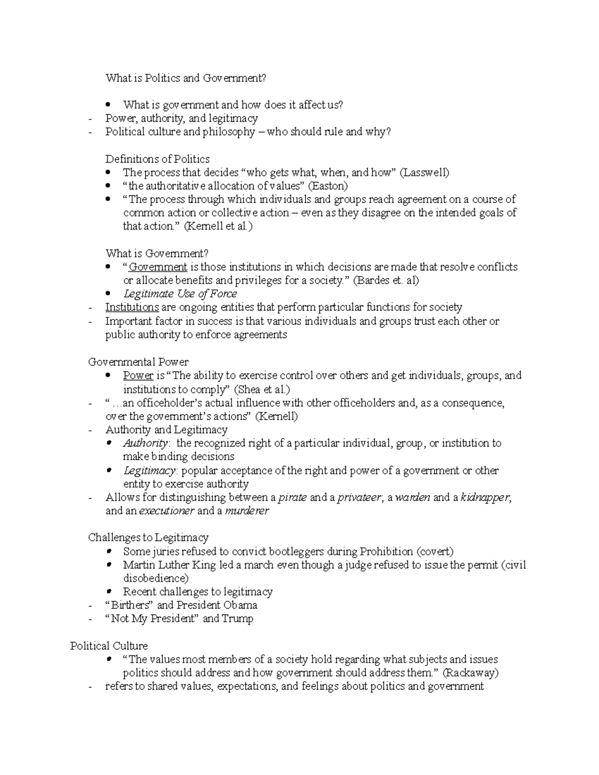 What is Politics and Government - ” (Kernell et al.) What is Government ...