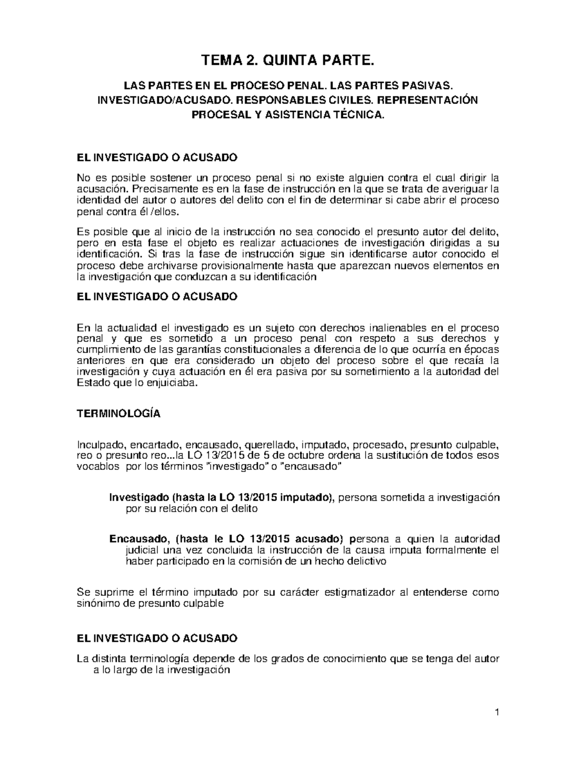 TEMA 2. Quinta Parte. Sujetos pasivos del proceso penal - TEMA 2 ...