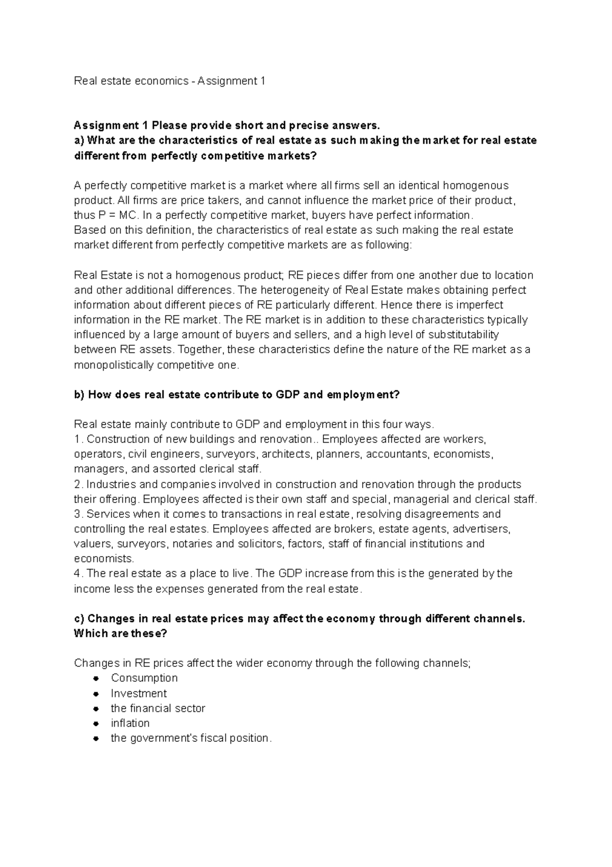 Real estate economics/Eiendomsøkonomi - Assignment 1 - Real estate ...