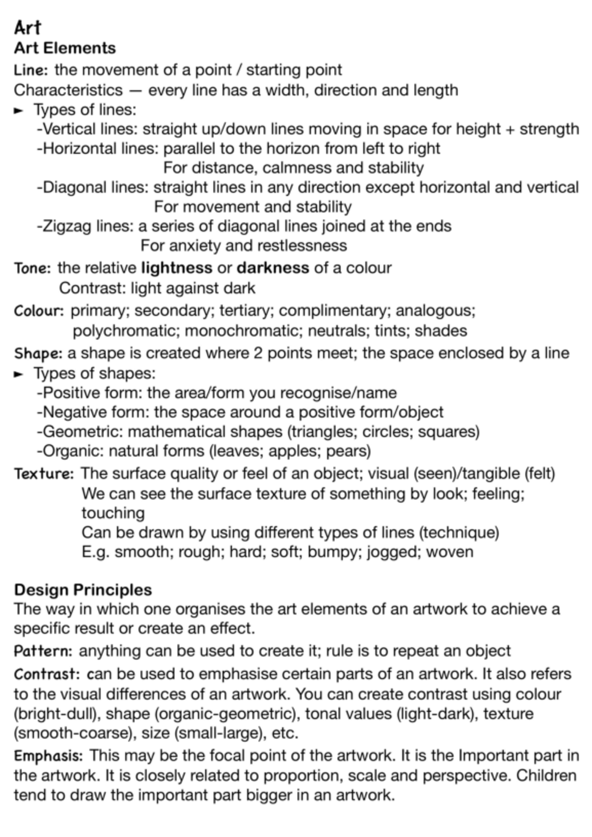 Grade 9 Art - Notes - Art Art Elements Line: the movement of a point ...