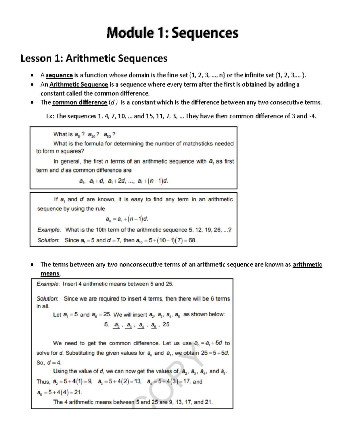Grade 10 Math Summary first To Fourth Quarter Lesson 1 Arithmetic 