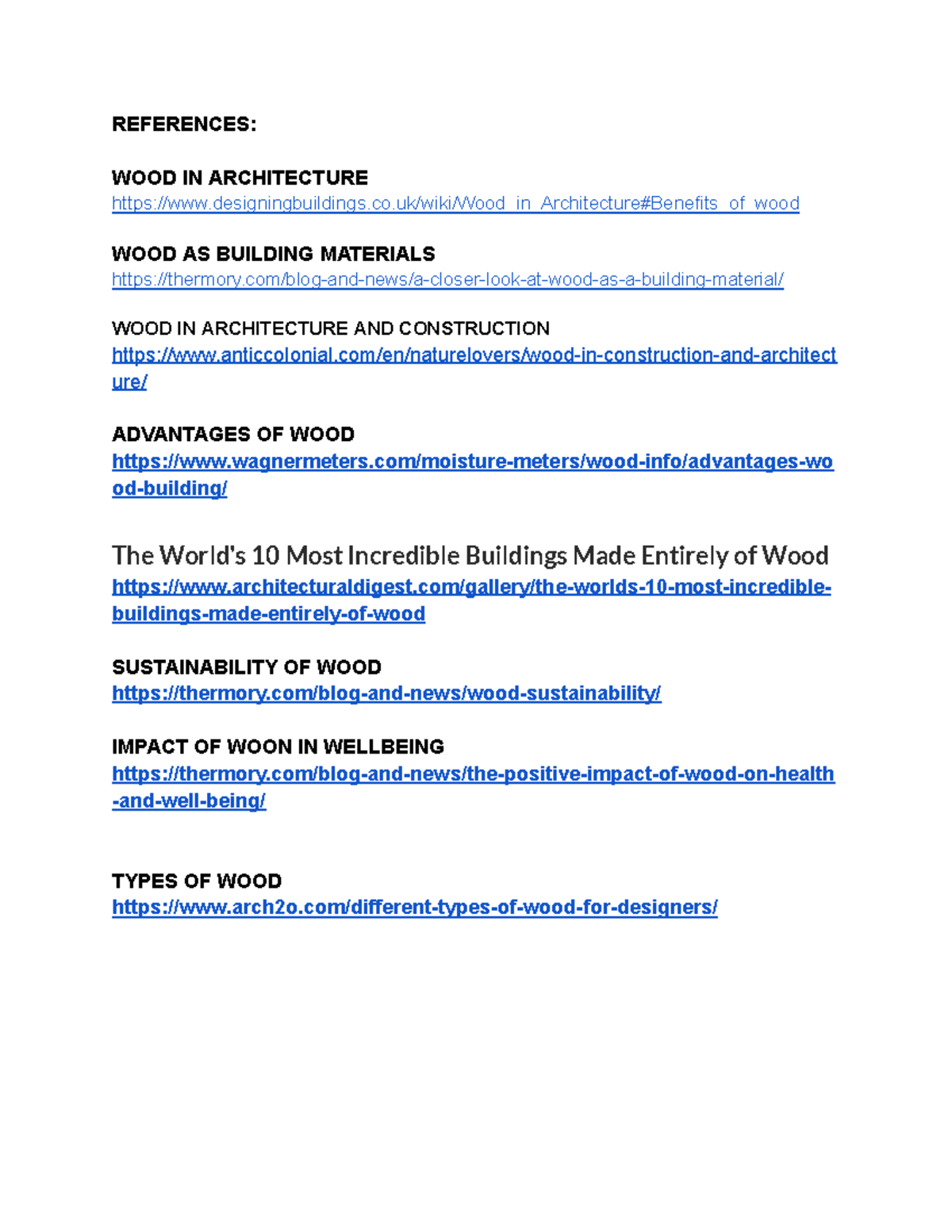 Untitled document - awefew - REFERENCES: WOOD IN ARCHITECTURE - Studocu