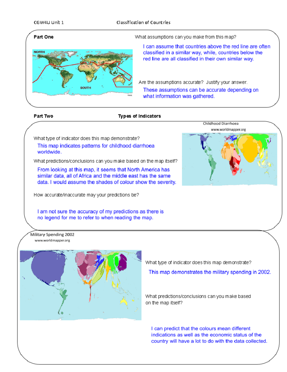 Classification of Countries - Part Two Types of Indicators What type of ...