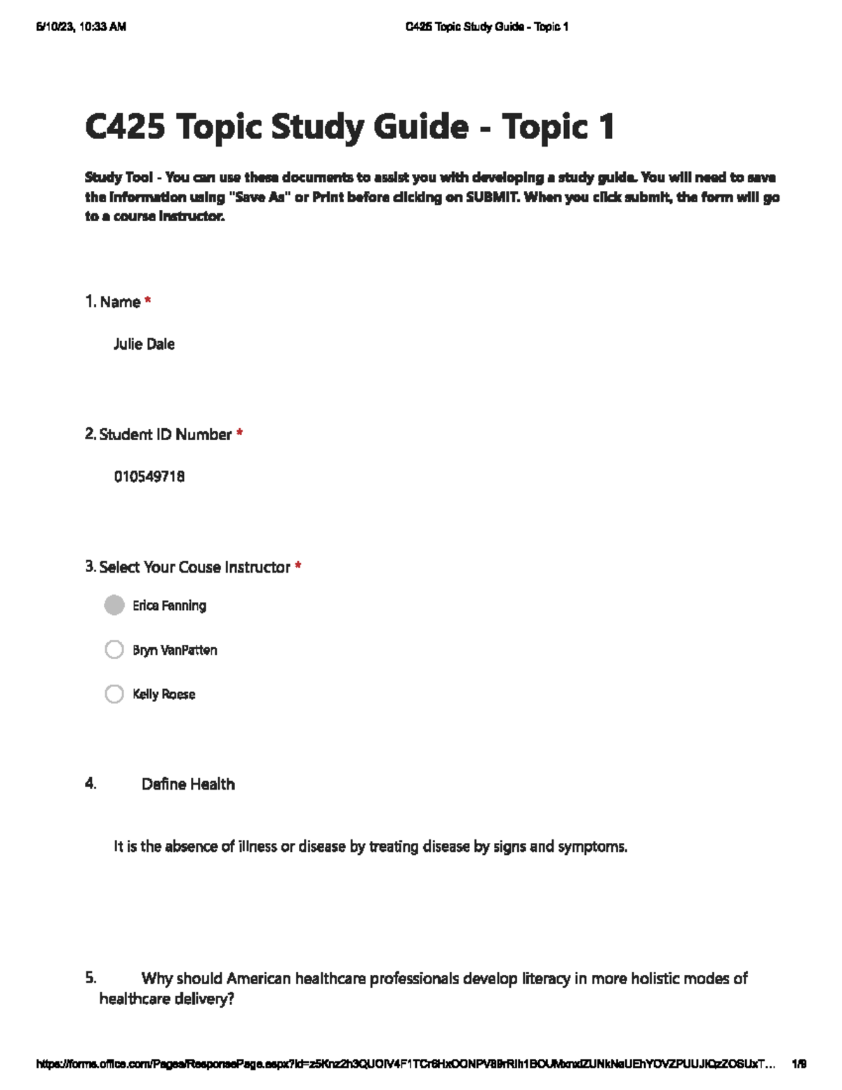 C425 Topic Study Guide - Topic 1 - C425 - Studocu