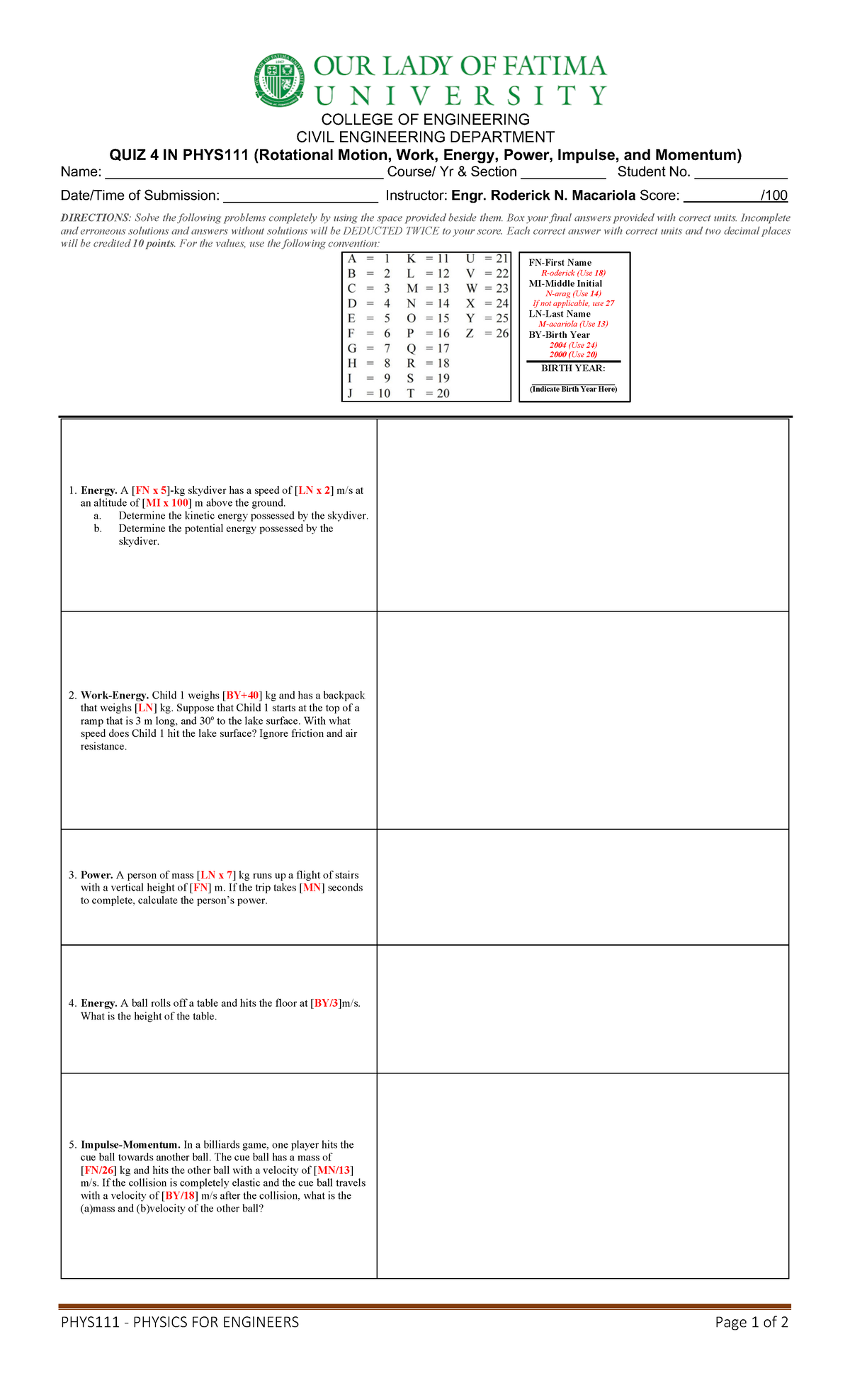 PHYS111 Quiz 4 (Rotational, Work, Energy, Power, Impulse, Momentum ...