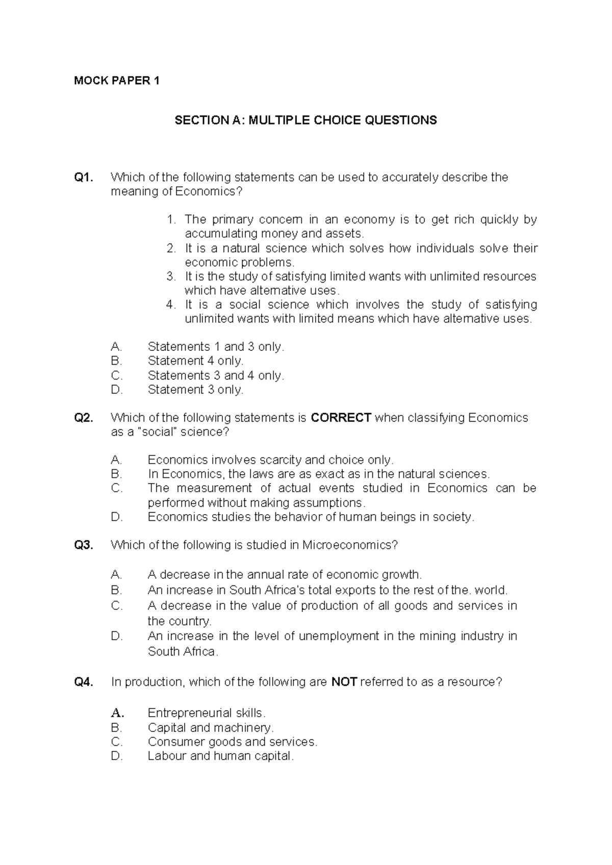 MOCK Paper 1 64c79fcc50be99c2cd6d6d6a97a874b8 - MOCK PAPER 1 SECTION A ...