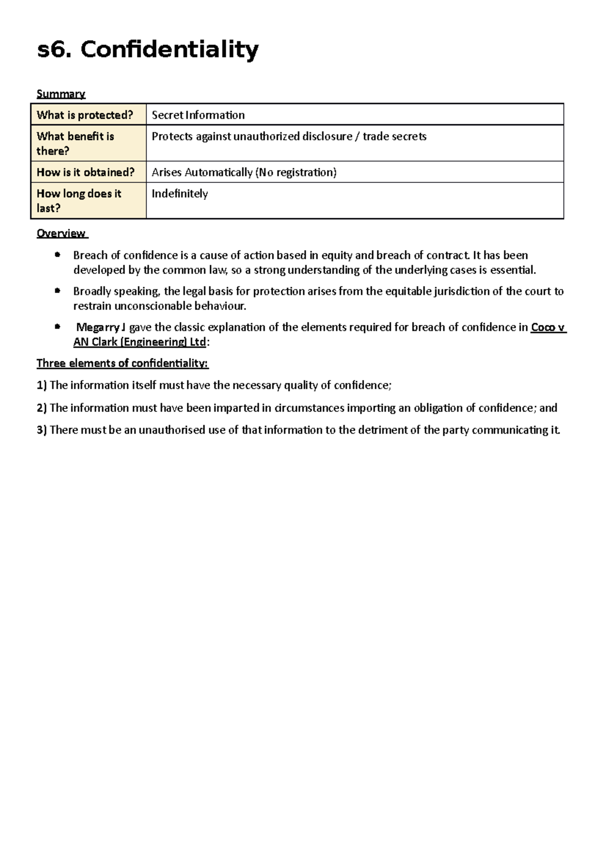 6. Confidentiality - s6. Confidentiality Summary What is protected ...