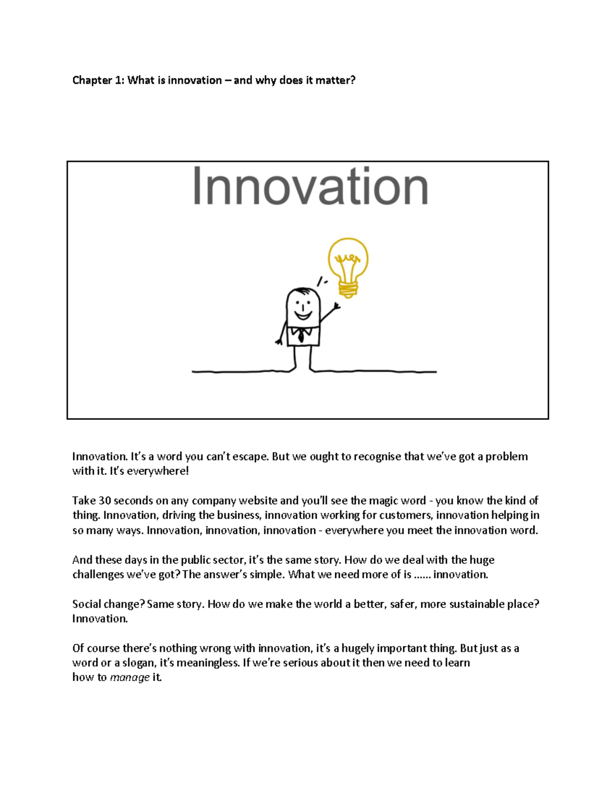 Chapter 1 What is innovation and why does it matter - Chapter 1: What ...