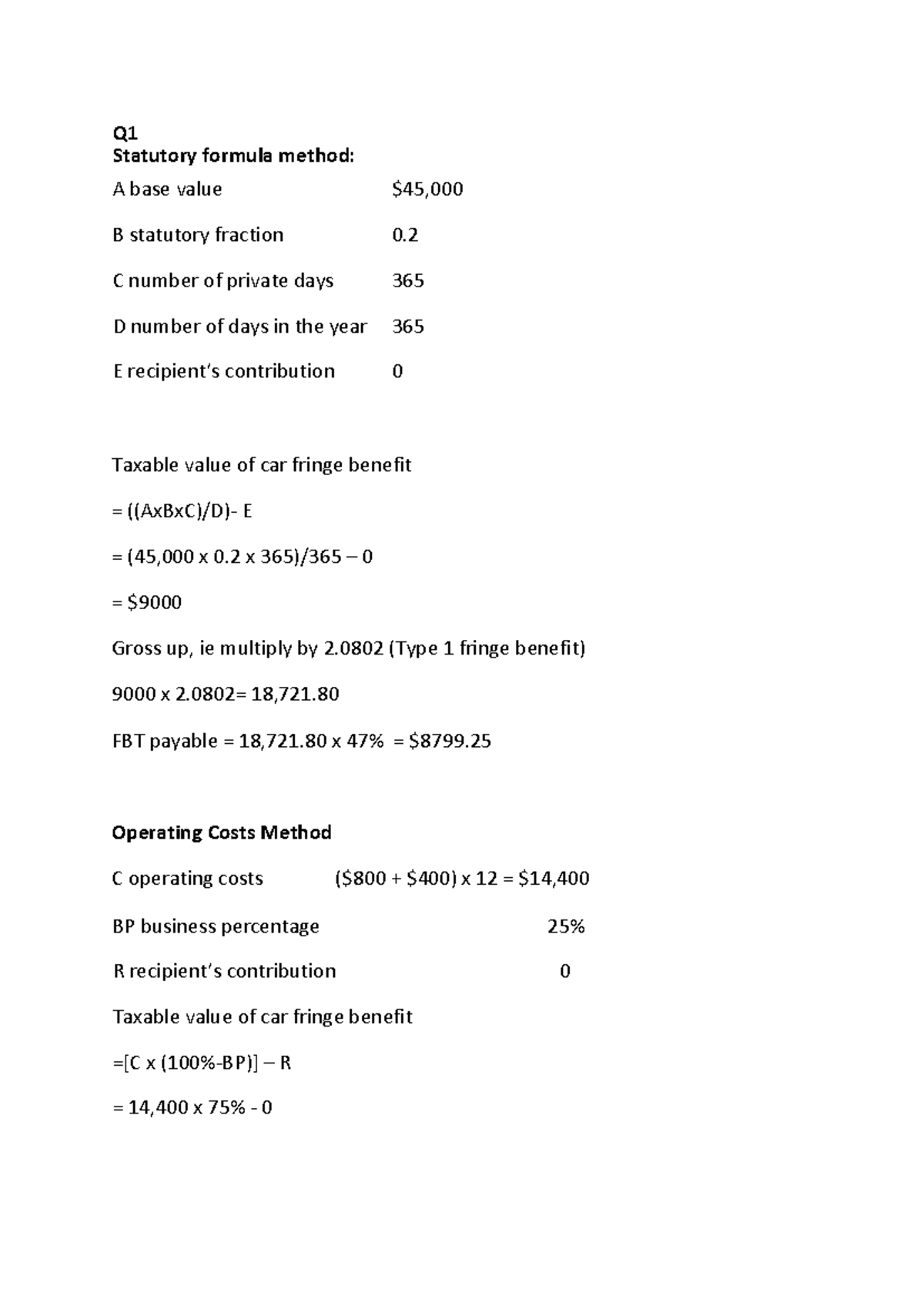 Tut wk 8 calculation outline - Q Statutory formula method: A base value ...