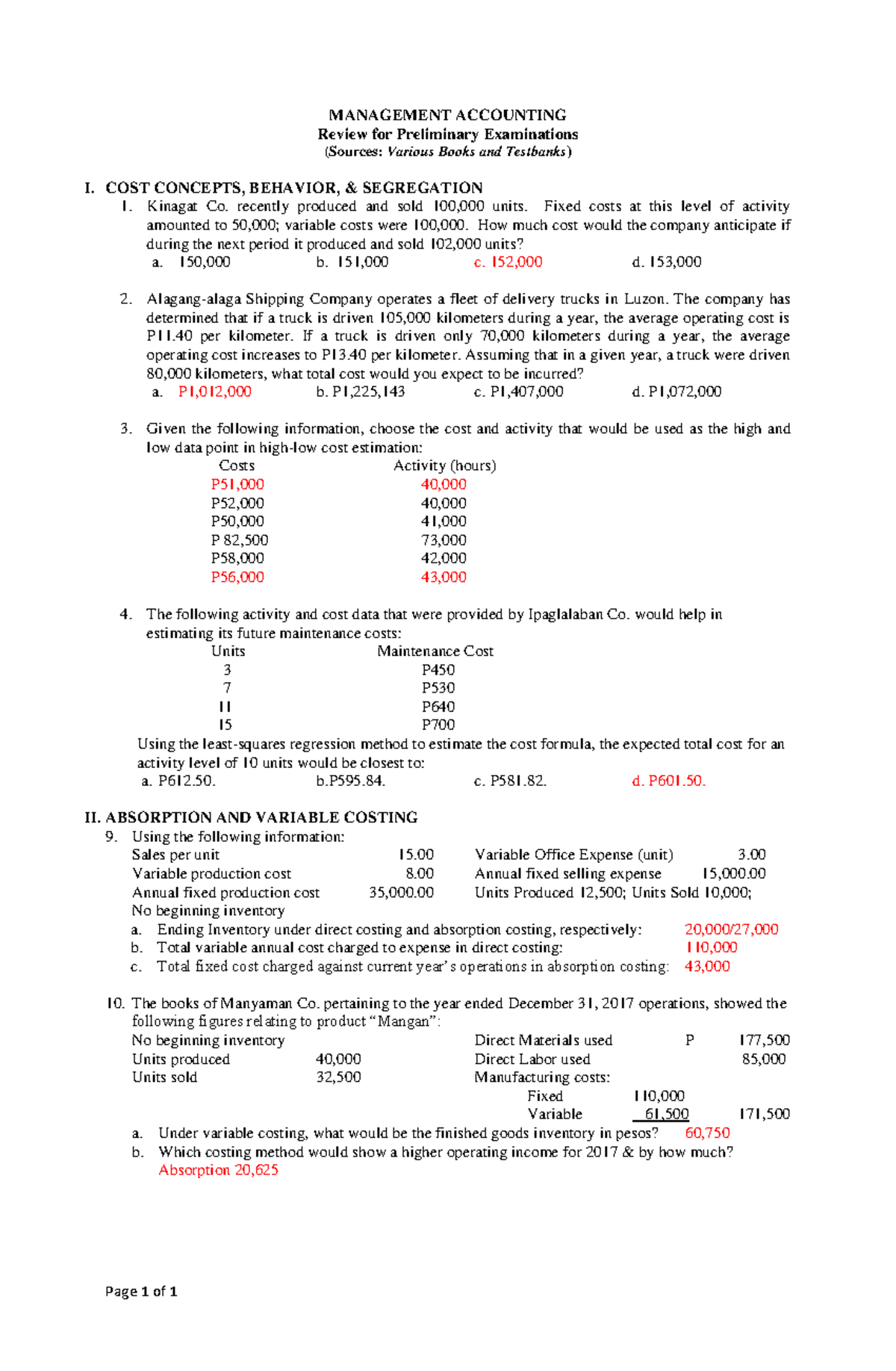 Manacc- Reviewer with answer key - Strategic Cost Management - OLFU - Studocu