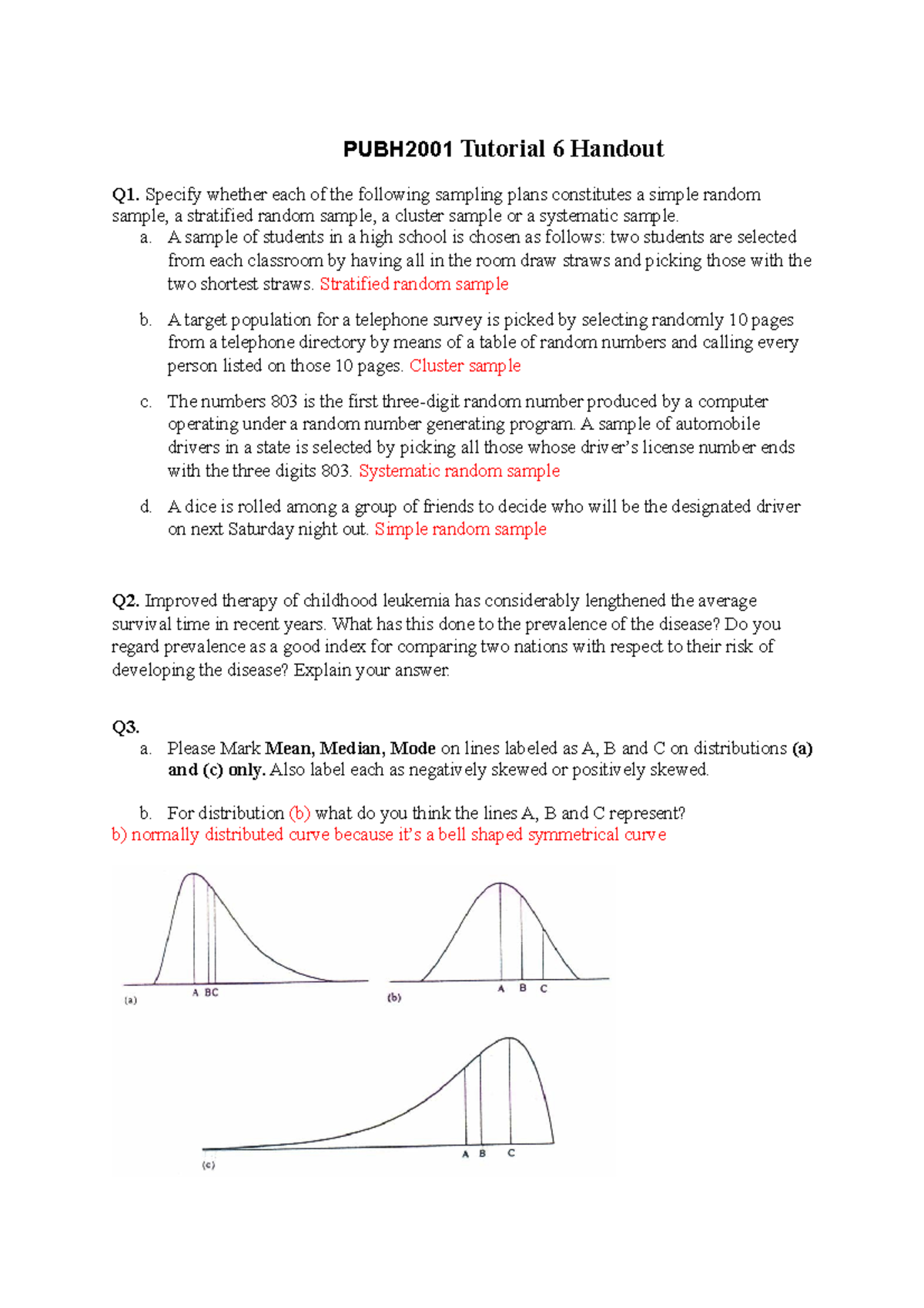 PUBH2001 Tutorial 6 Handout - PUBH2001 Tutorial 6 Handout Q1. Specify whether each of the ...