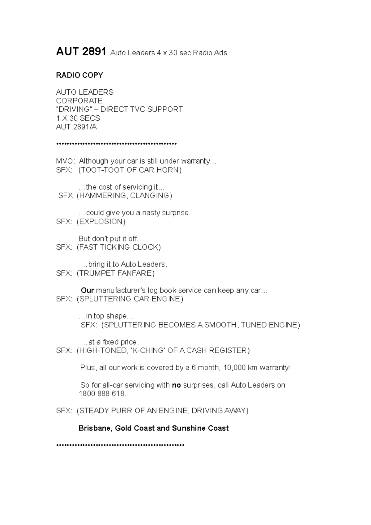 Radioformatsamples 2 - AUT 2891 Auto Leaders 4 x 30 sec Radio Ads RADIO ...