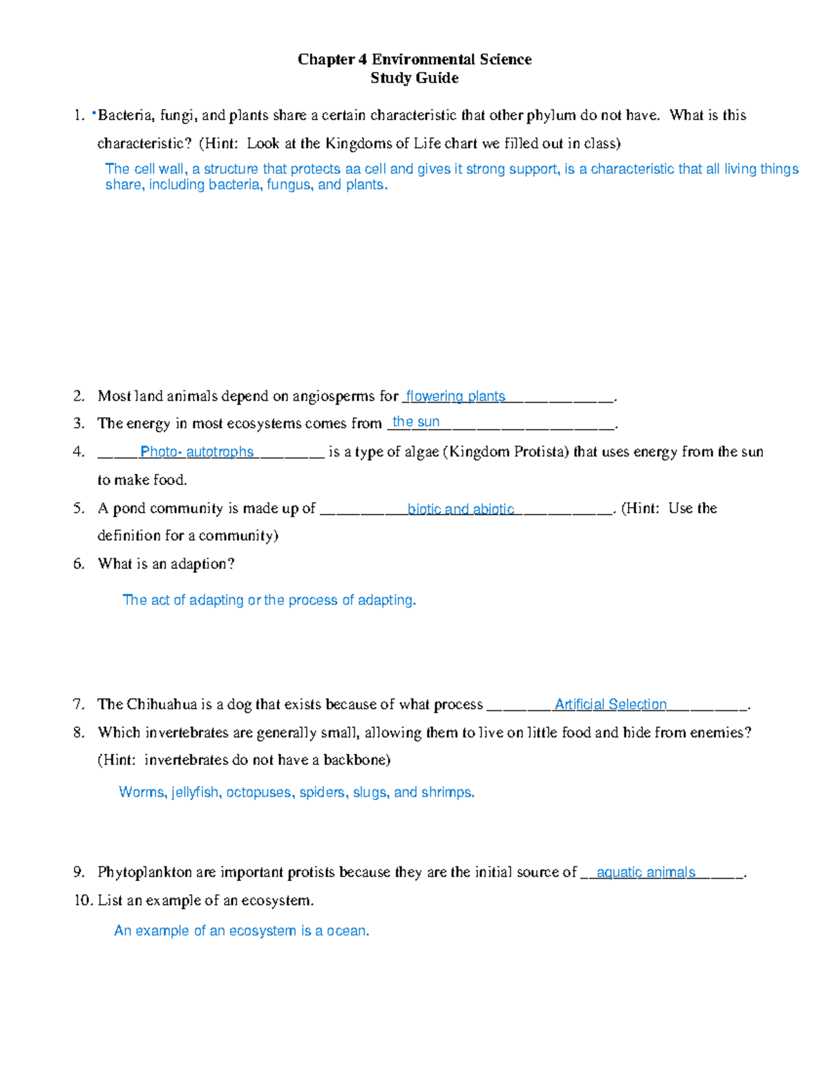 Study Guide Chapter 4 - I dont know bruh - Chapter 4 Environmental ...