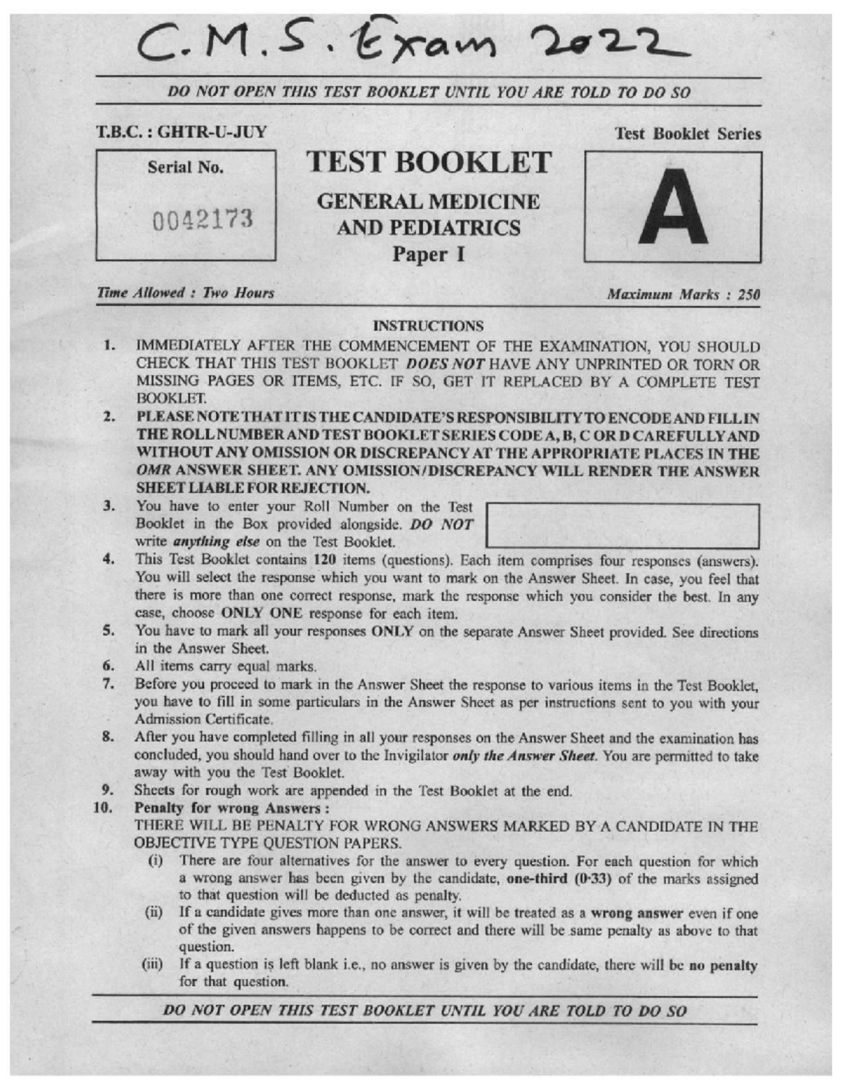 CMS Paper I 2022 - Notes - Clinical medicine - ExamraceExamraceExamrace ...