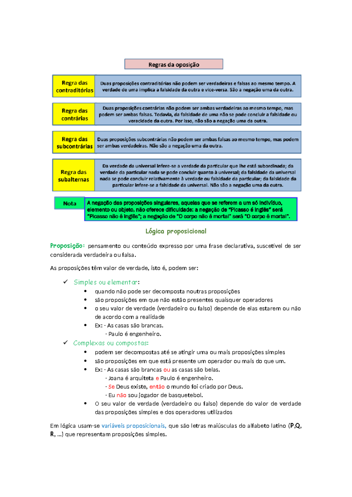 Doc5 - Regras da oposição - Lógica proposicional Proposição: pensamento ...