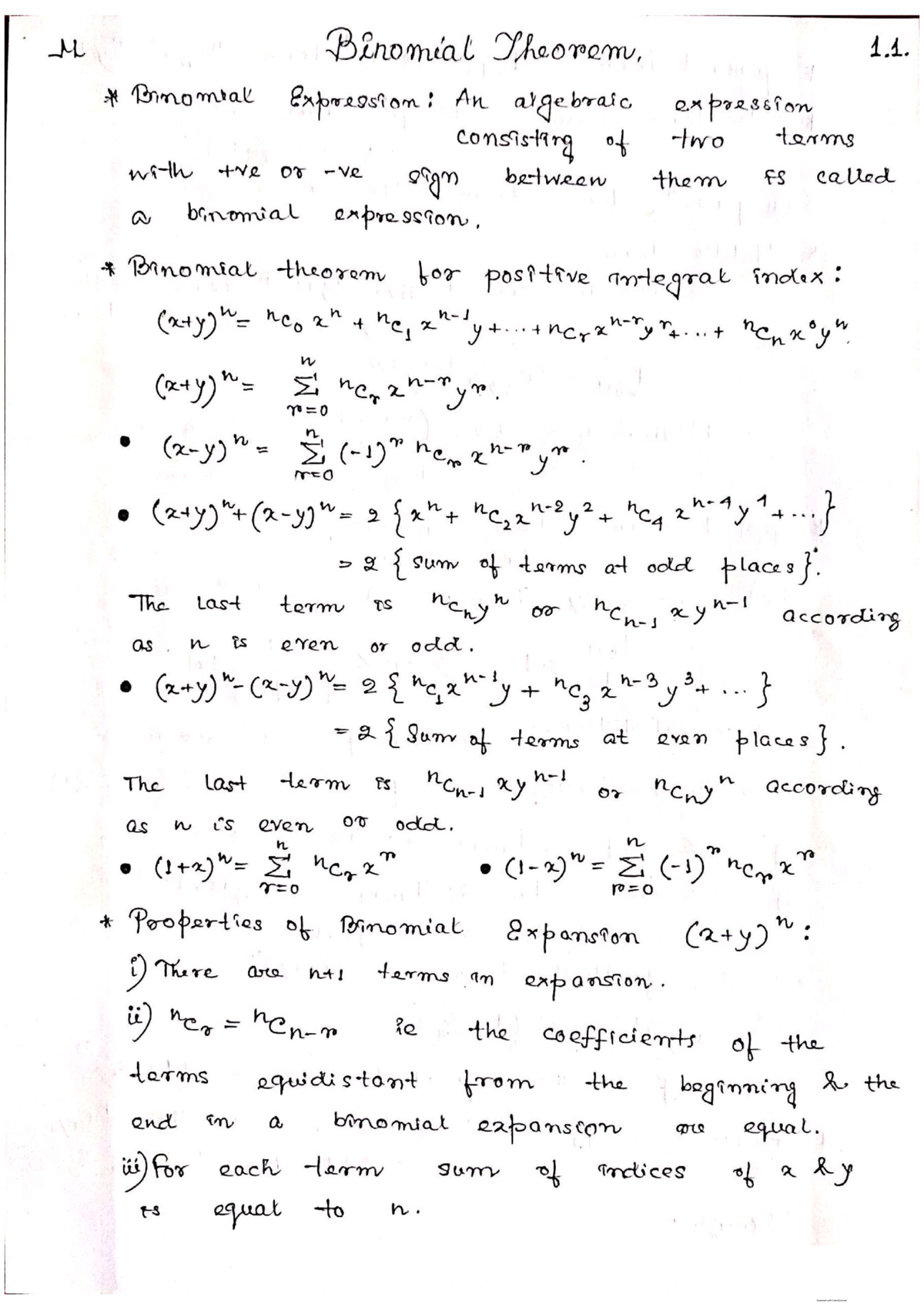 Binomial Theorem -Lecture Notes and Practice Materials - Calculus 1 ...