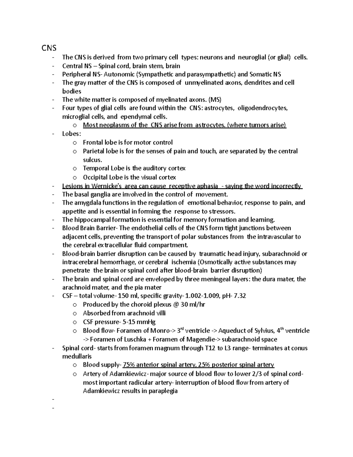 CNS studyguide - CNS - CNS The CNS is derived from two primary cell ...