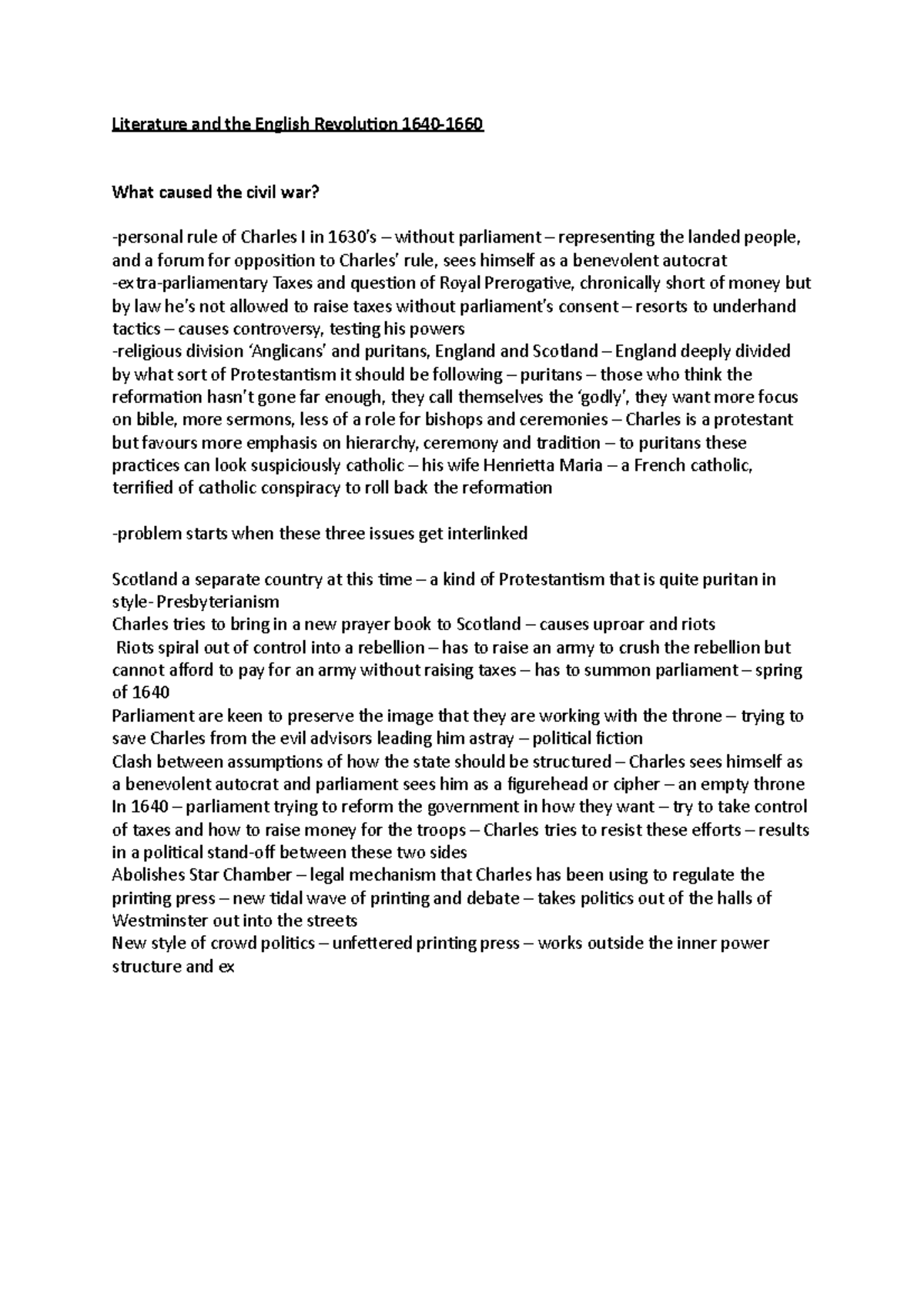 Literature and the English Revolution 1640 - Studocu