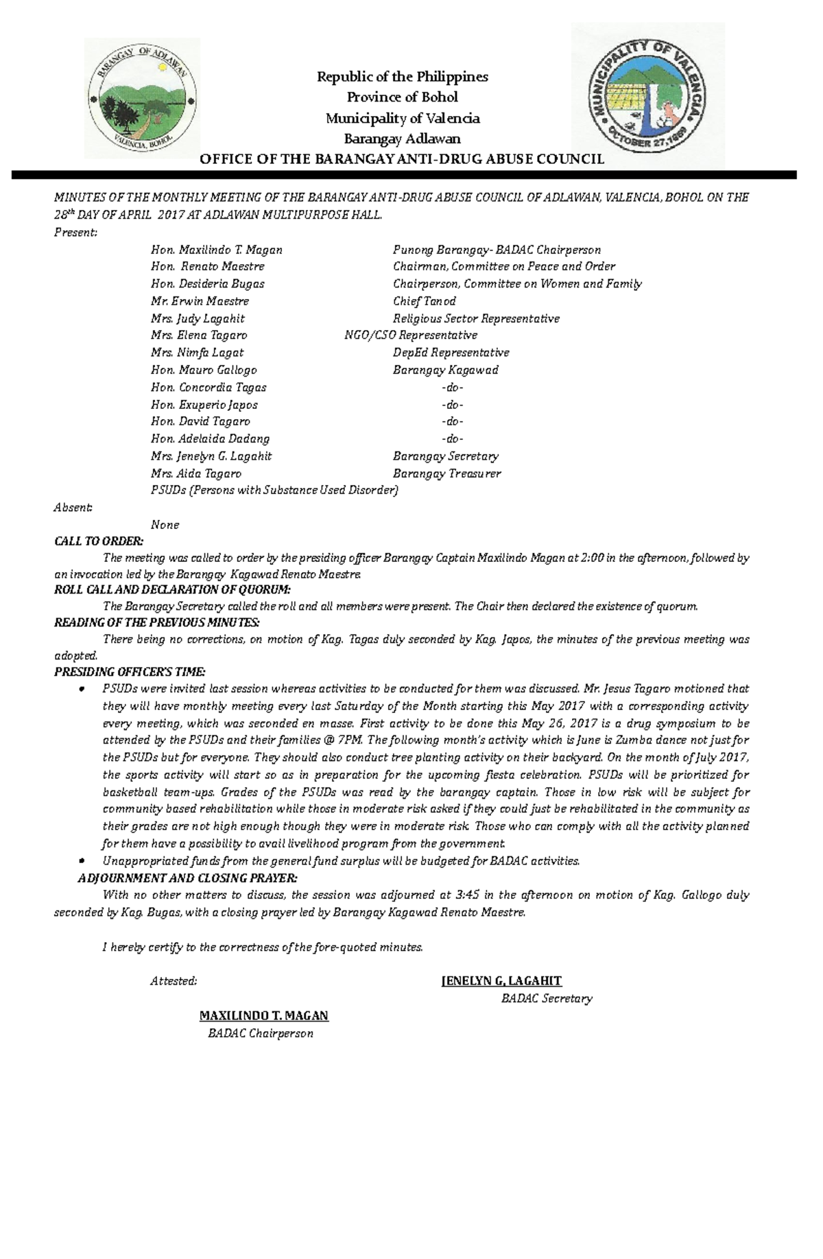 Badac meeting april - Republic of the Philippines Province of Bohol ...