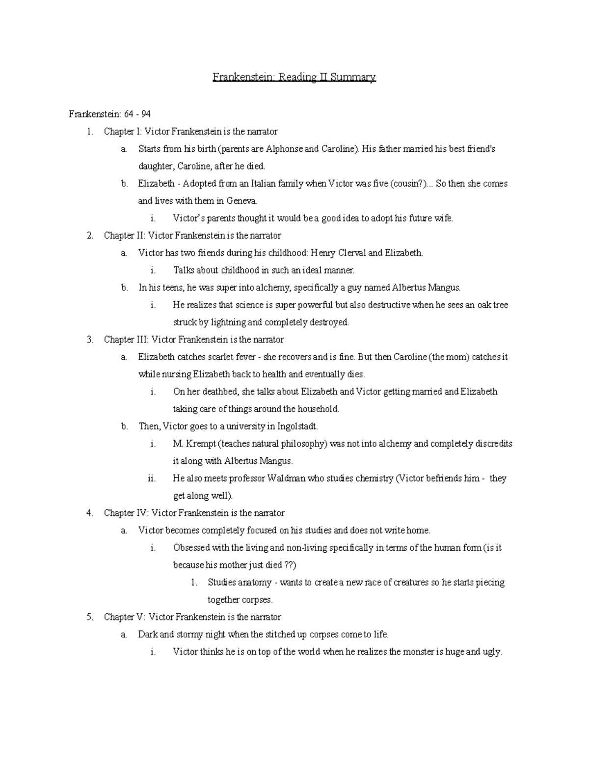 Frankenstein Reading II Summary-2 - Frankenstein: Reading II Summary ...