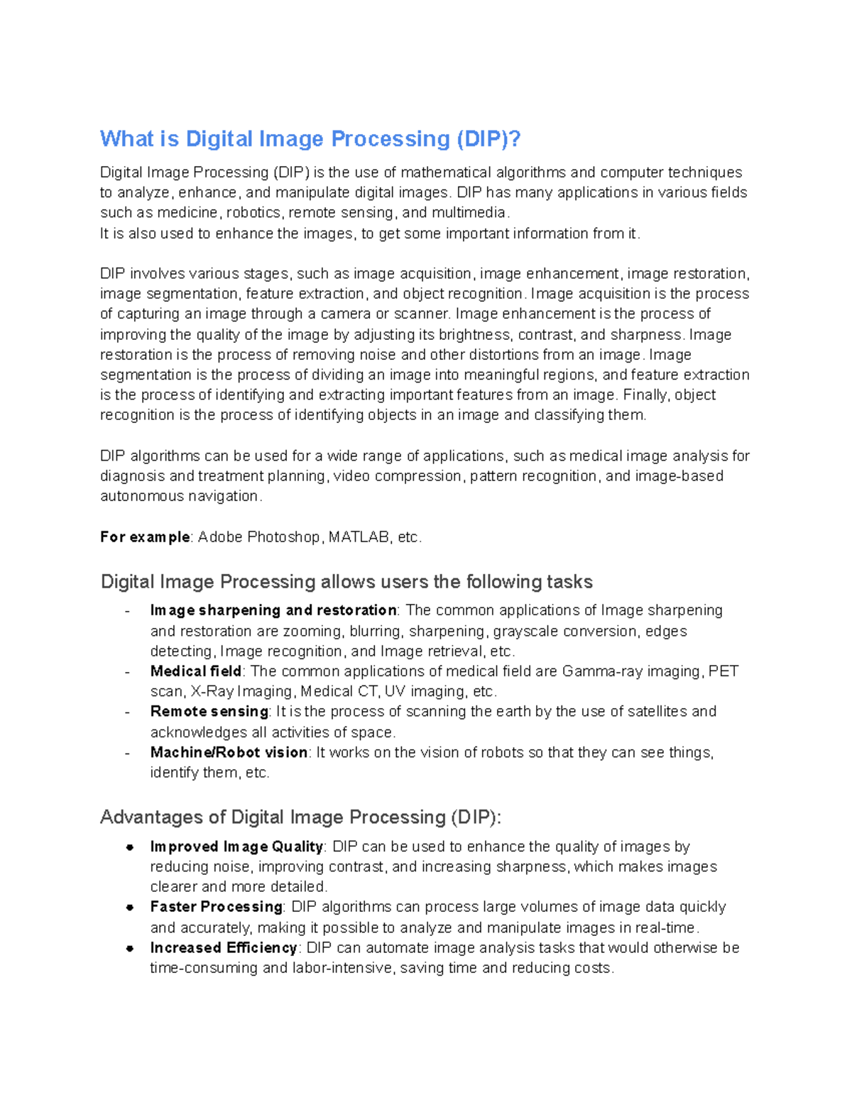 IP - Unit 1 (notes) - What is Digital Image Processing (DIP)? Digital ...