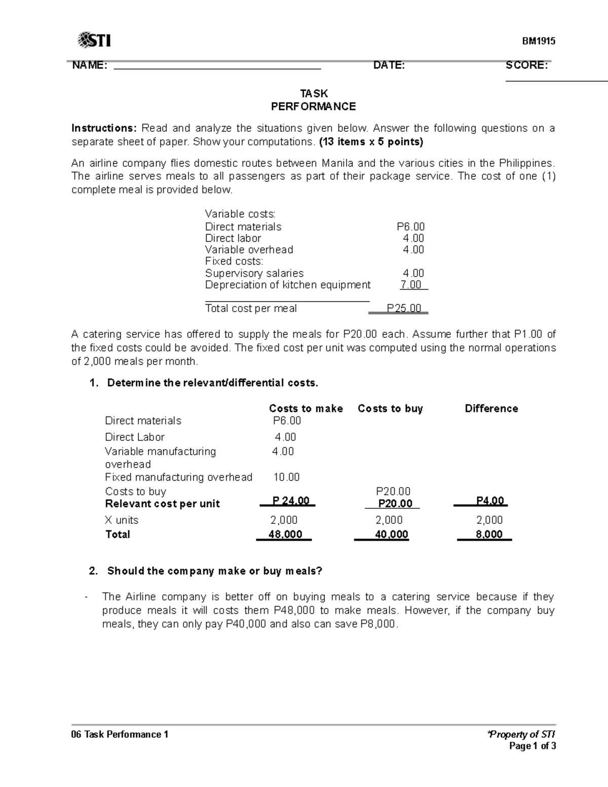 6 Task Performance 1 in managerial accounting - Accounting for Business ...