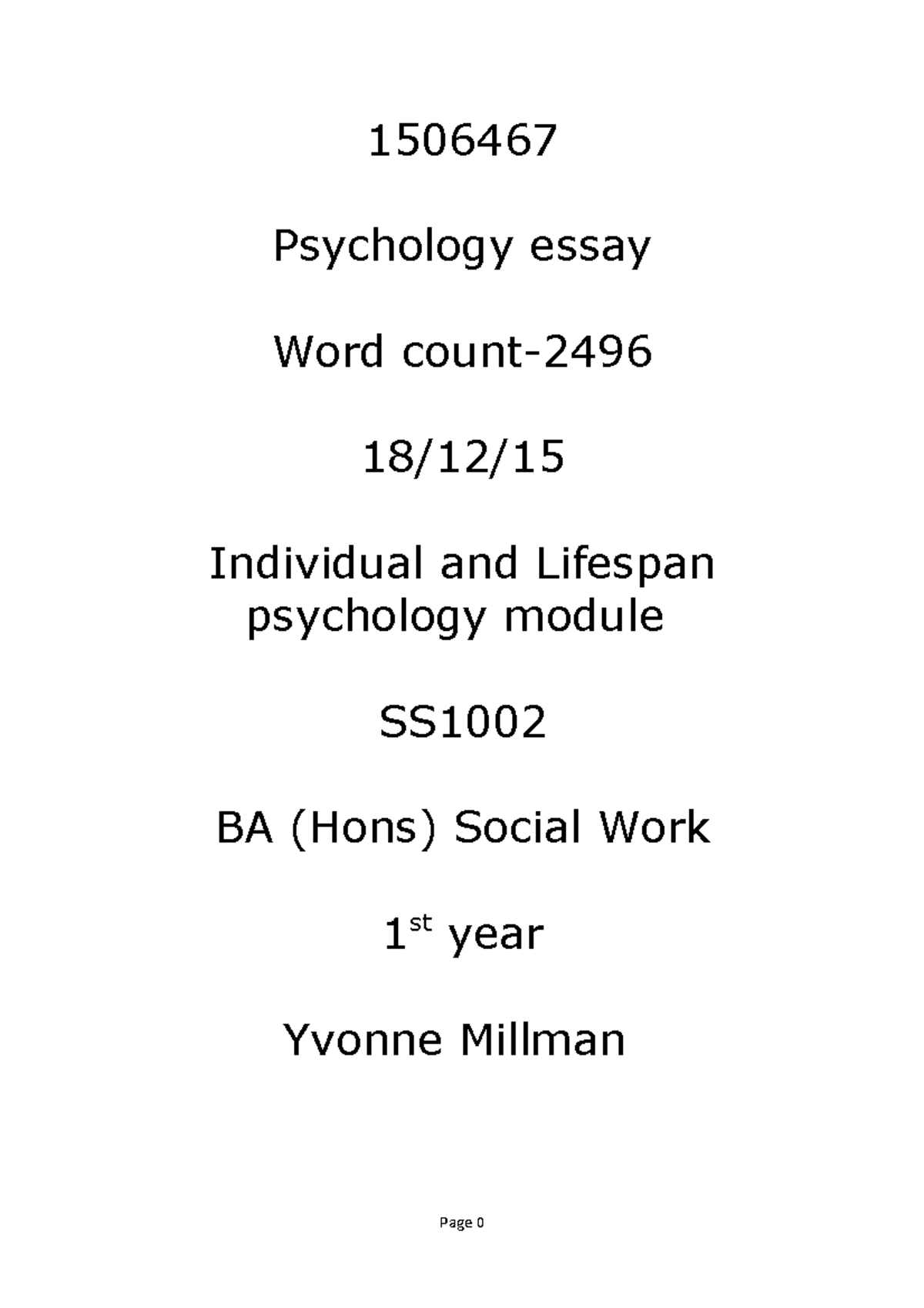 Psychology essay - Grade: B - 1506467 Psychology essay Word count-2496 ...