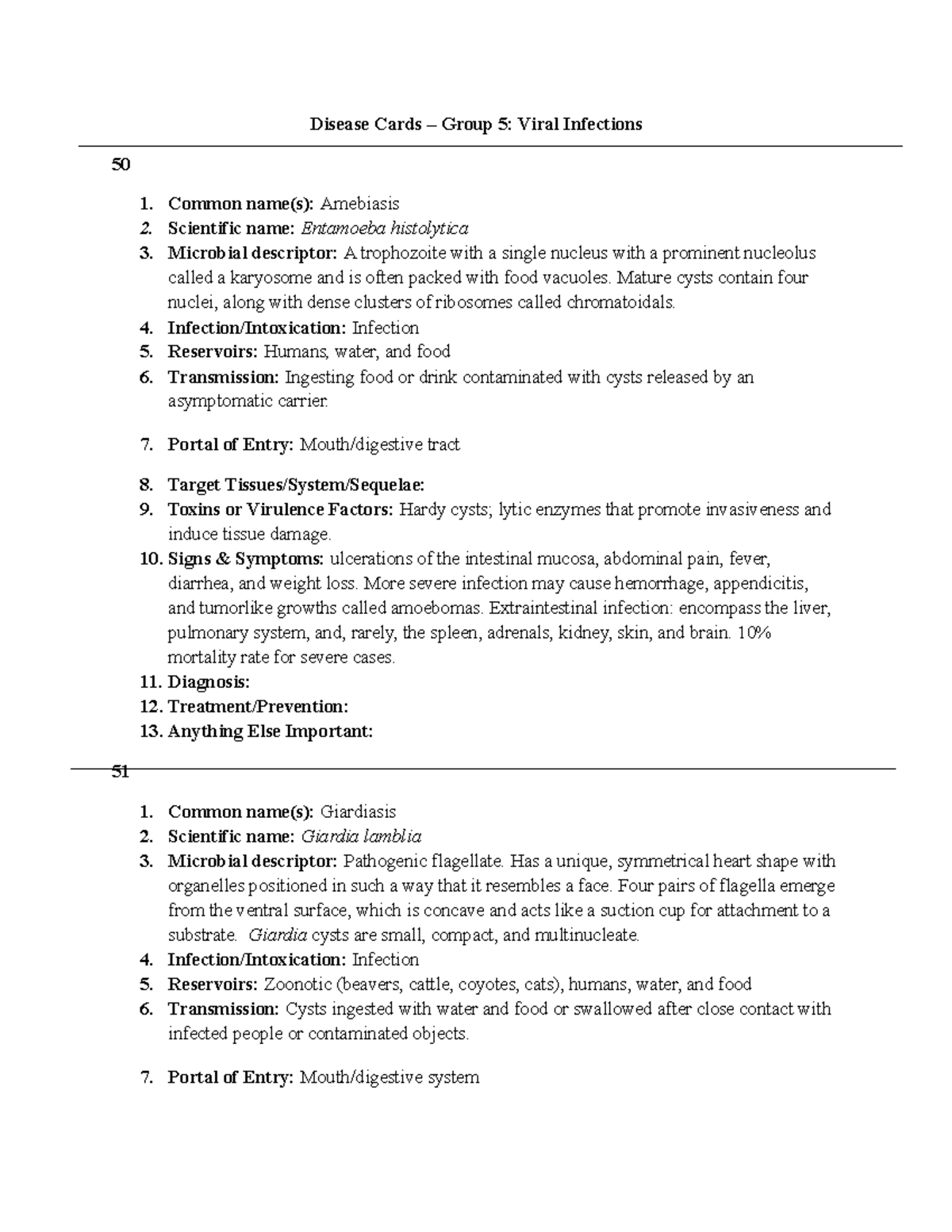 Disease Cards group 4 - Viral infections - Disease Cards – Group 5 ...
