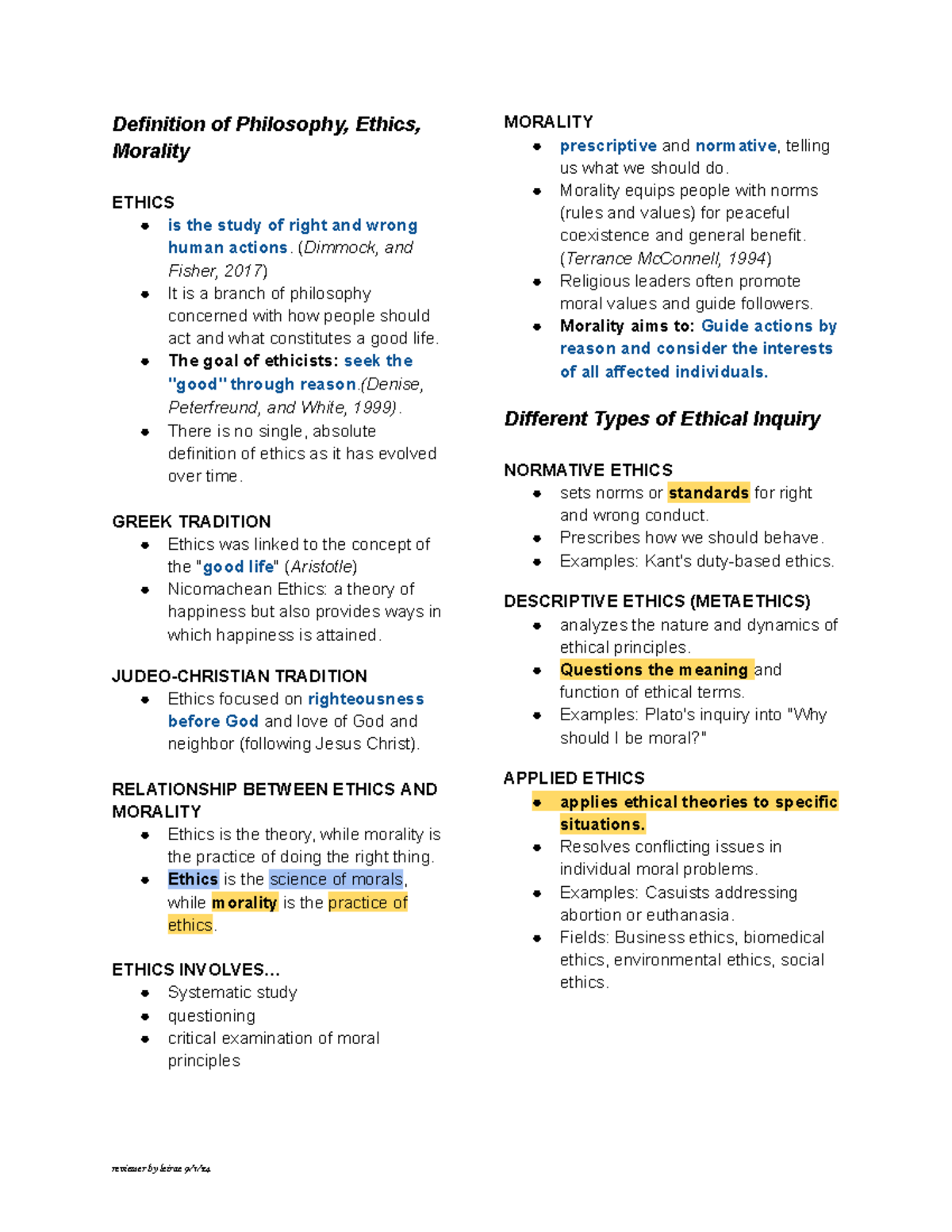Ethics Module 1 - 1sy year College - Definition of Philosophy, Ethics ...