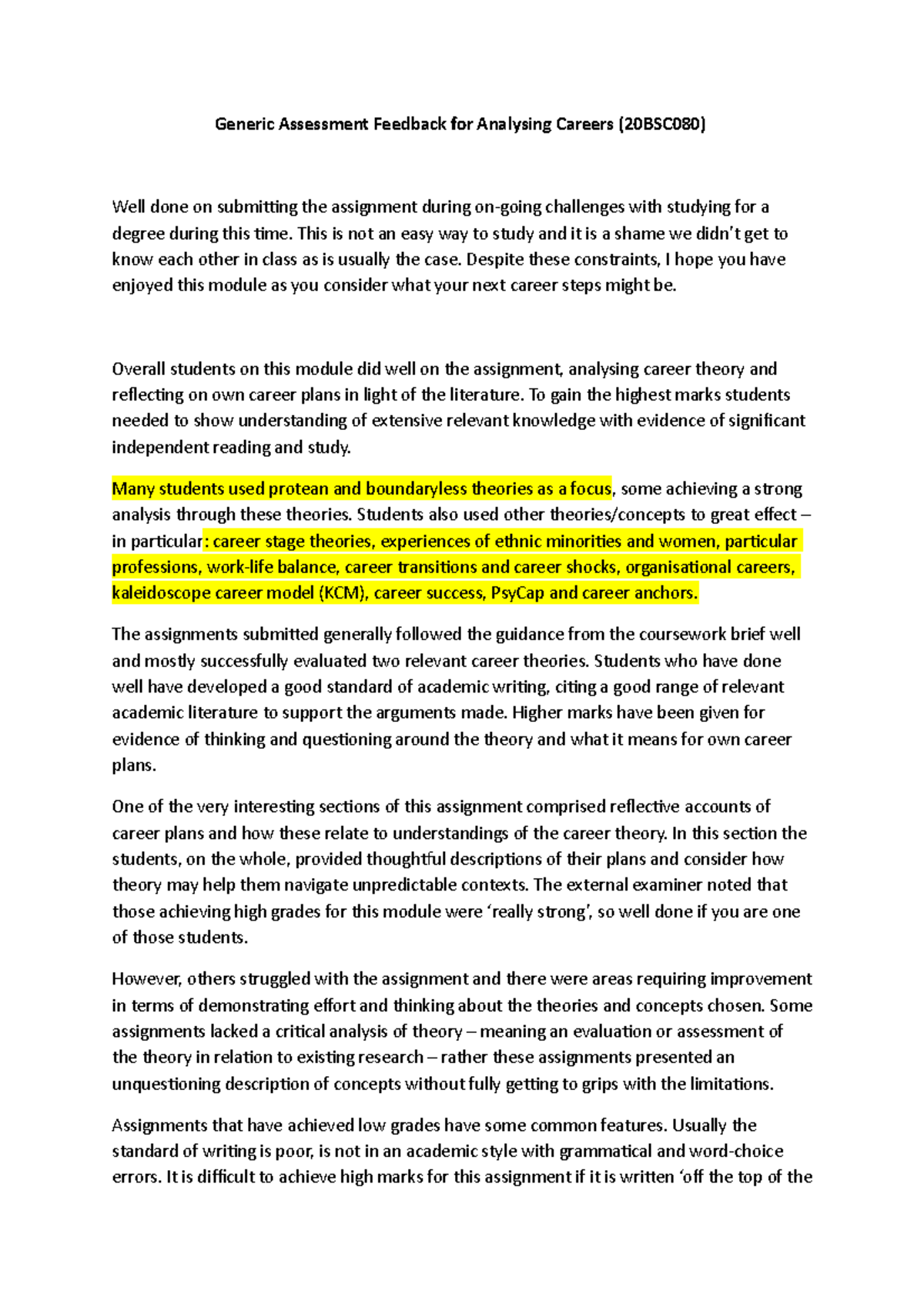 20BSC080 Generic Feedback June 2021 - Generic Assessment Feedback for ...