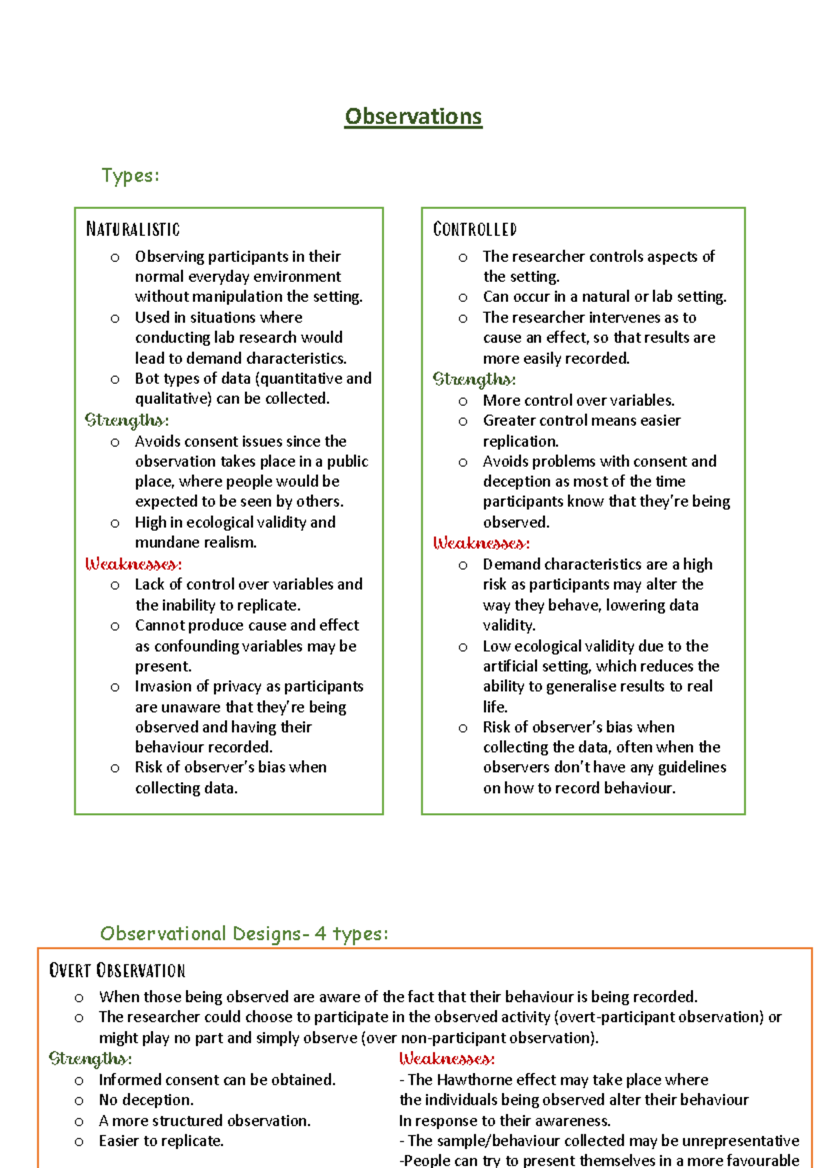 Observations in psychology - Observations Types: Observational Designs ...