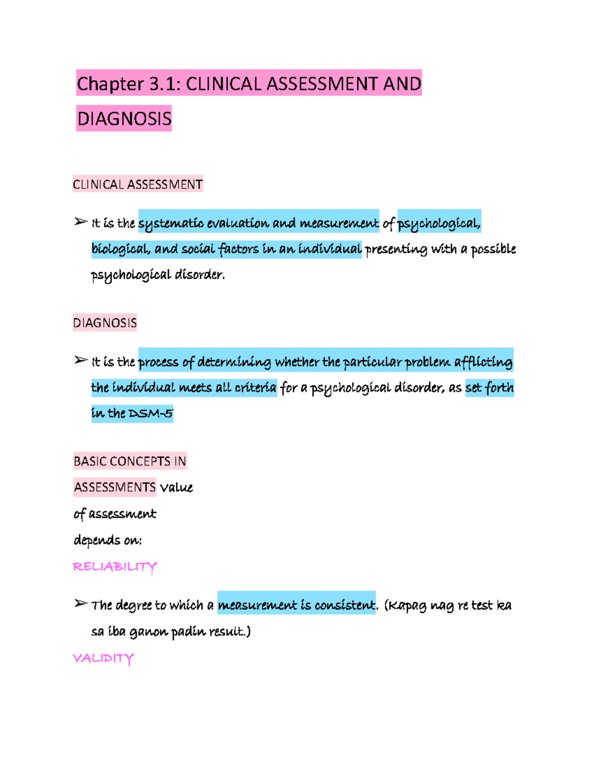 Abnormal Psychology Chapter 3 - Chapter 3: CLINICAL ASSESSMENT AND DIAGNOSIS CLINICAL ASSESSMENT ...