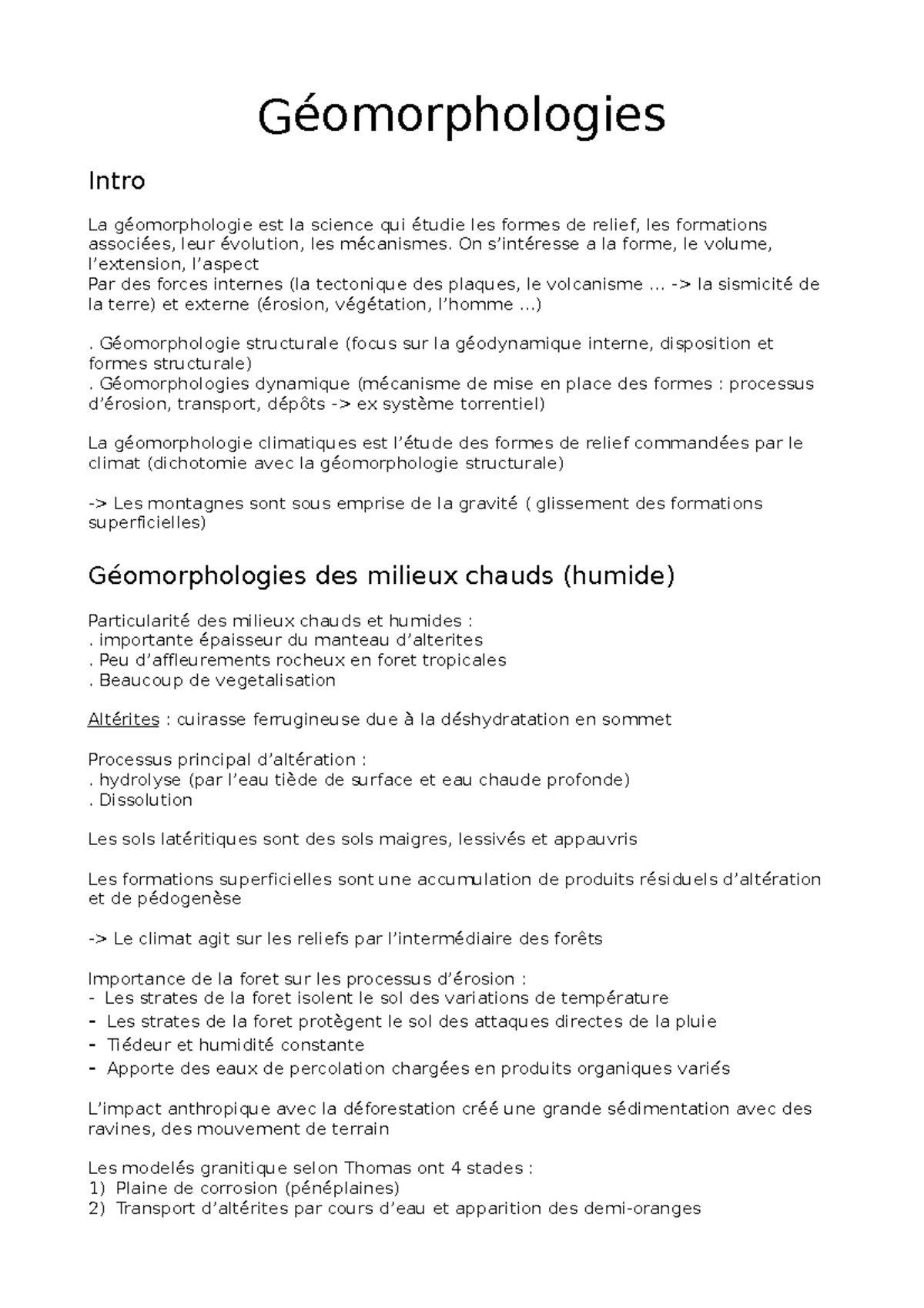 Revisison geomorpho - Résumé géographie régionale dans le Monde - Géomorphologies Intro La - Studocu