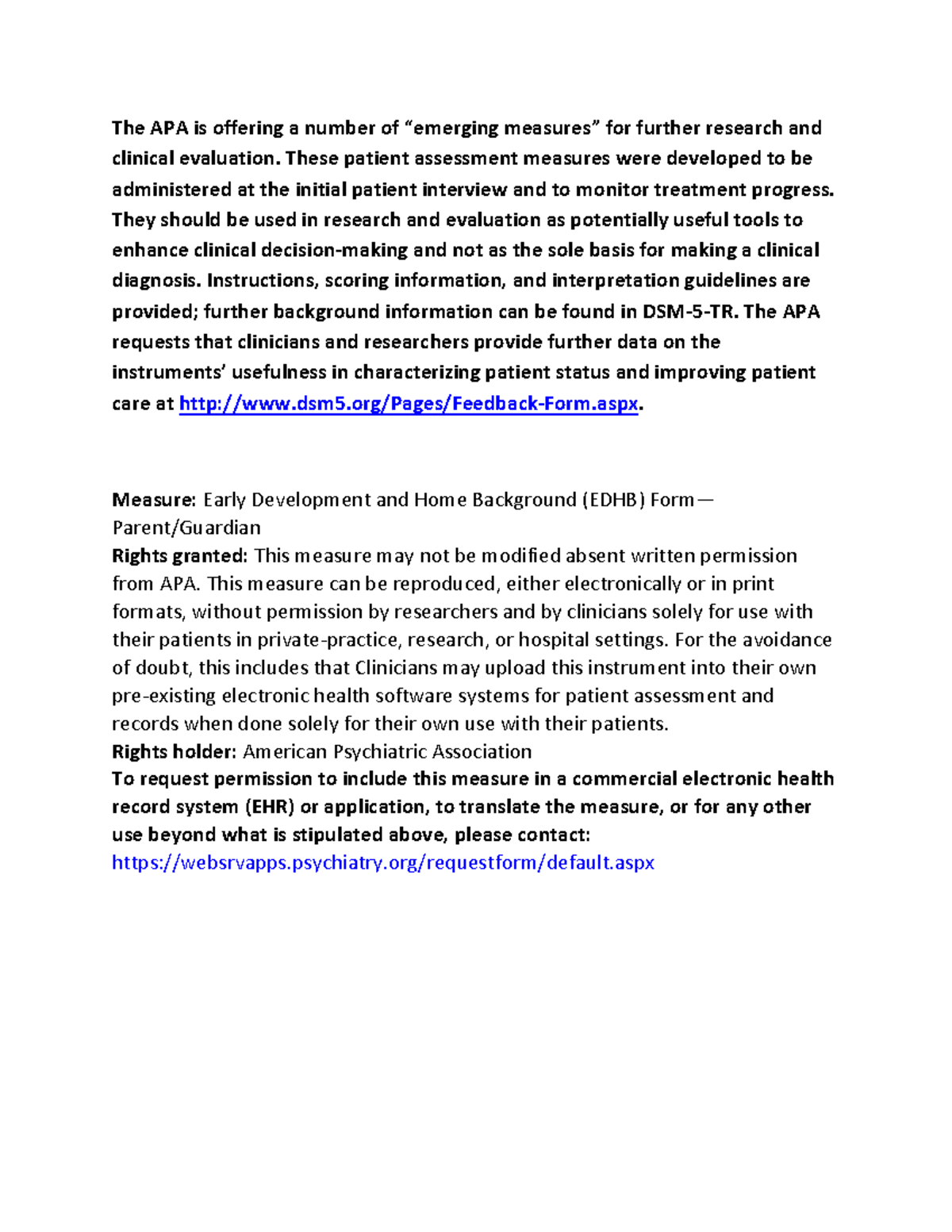 APA-DSM5TR-Early Development And Home Background Form Parent Of Child ...