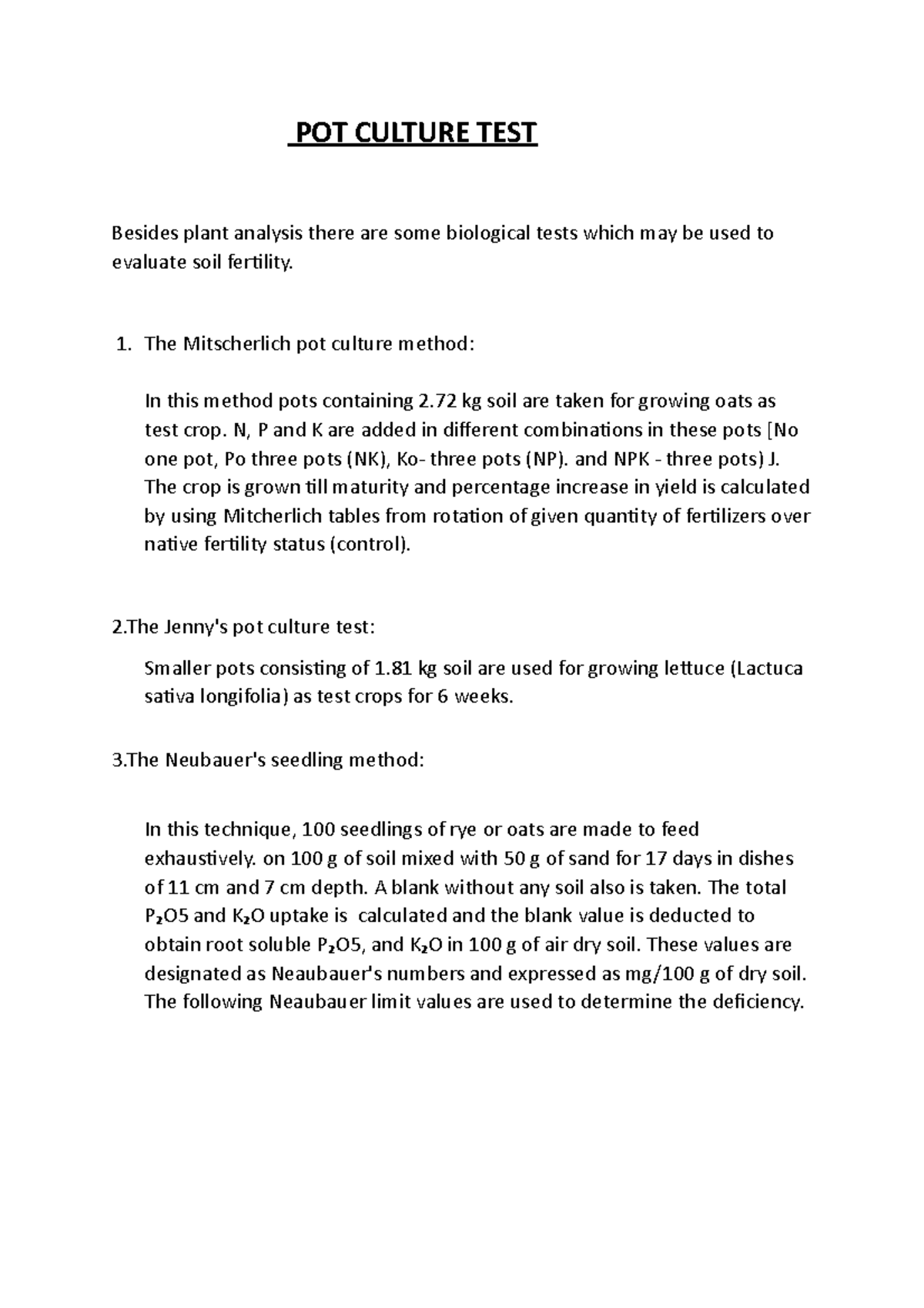 pot culture test - Soil science - Studocu
