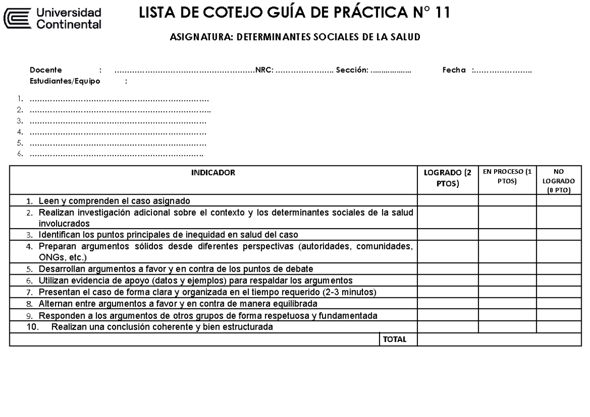 Lista de cotejo semana 11 - LISTA DE COTEJO GUÍA DE PRÁCTICA N° 11 ...