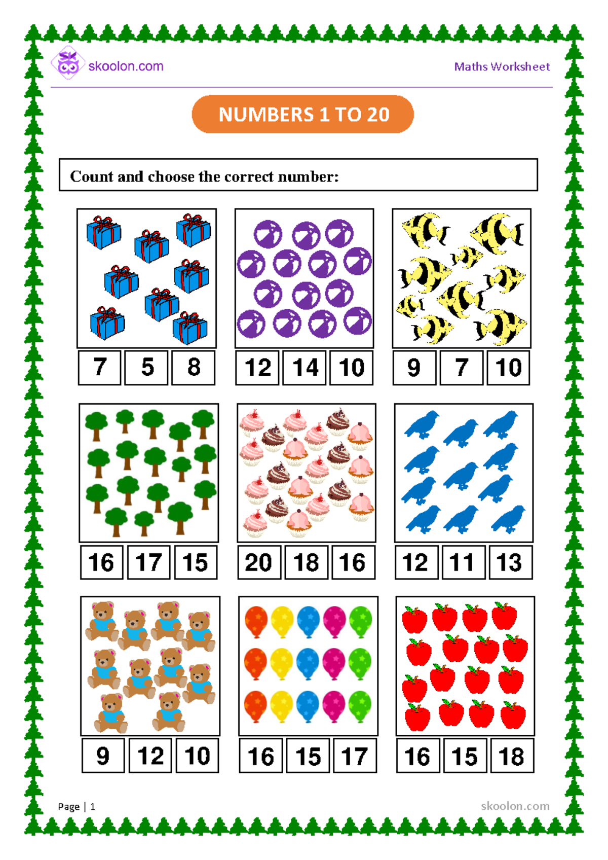 KG Math Numbers 1 to 20 291 - Education - Page | 1 skoolon Maths ...