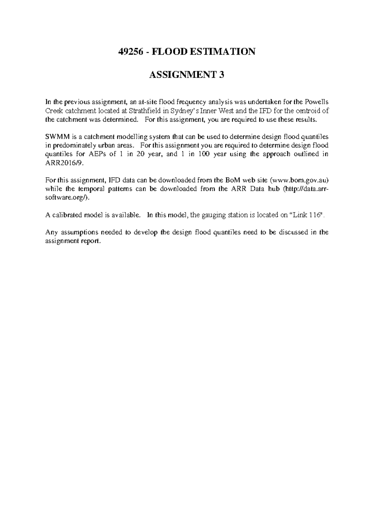 49256 Assignment 3 - 2020 - 49256 - FLOOD ESTIMATION ASSIGNMENT 3 In ...