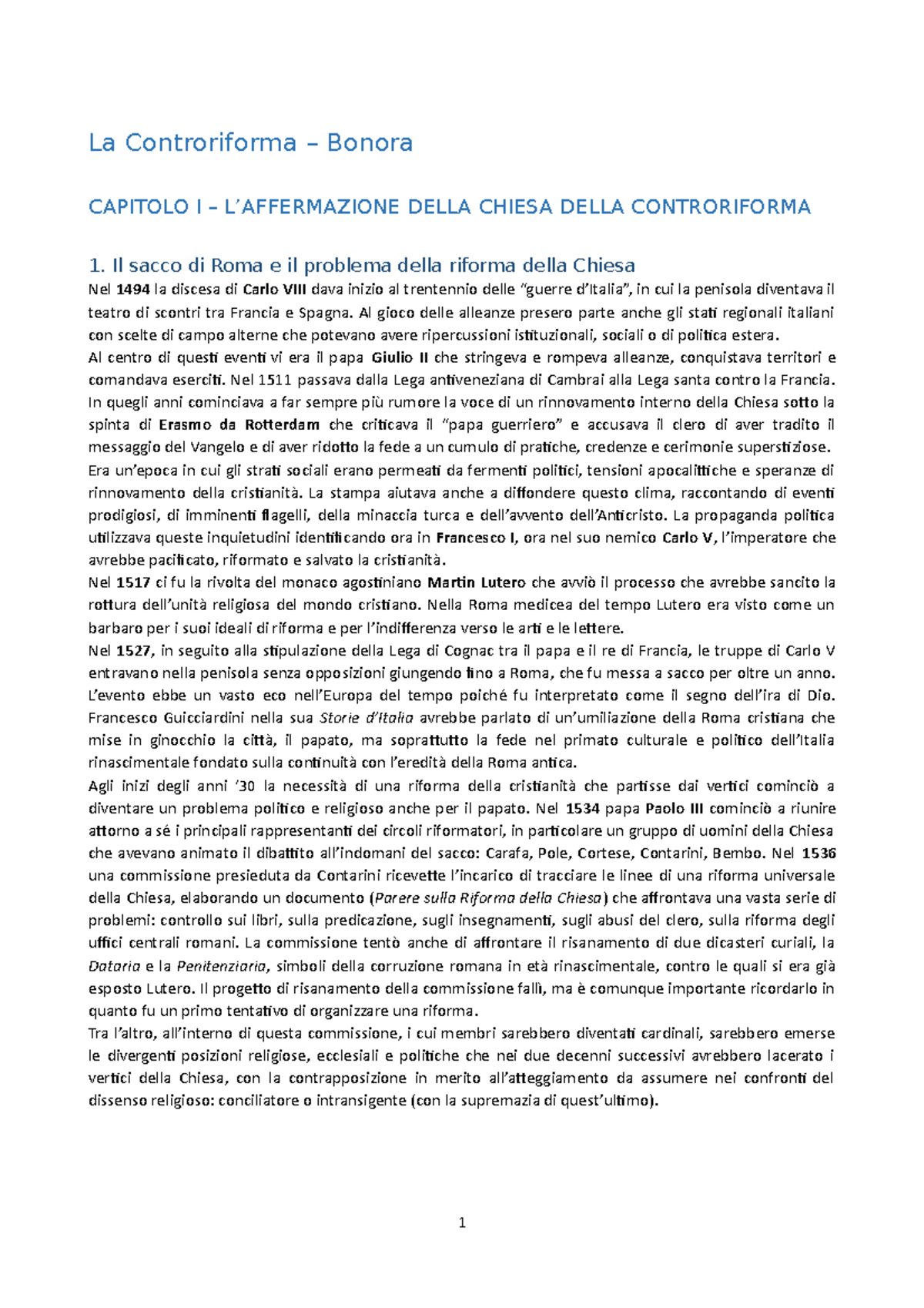 La controriforma - Bonora - La Controriforma – Bonora CAPITOLO I – L ...