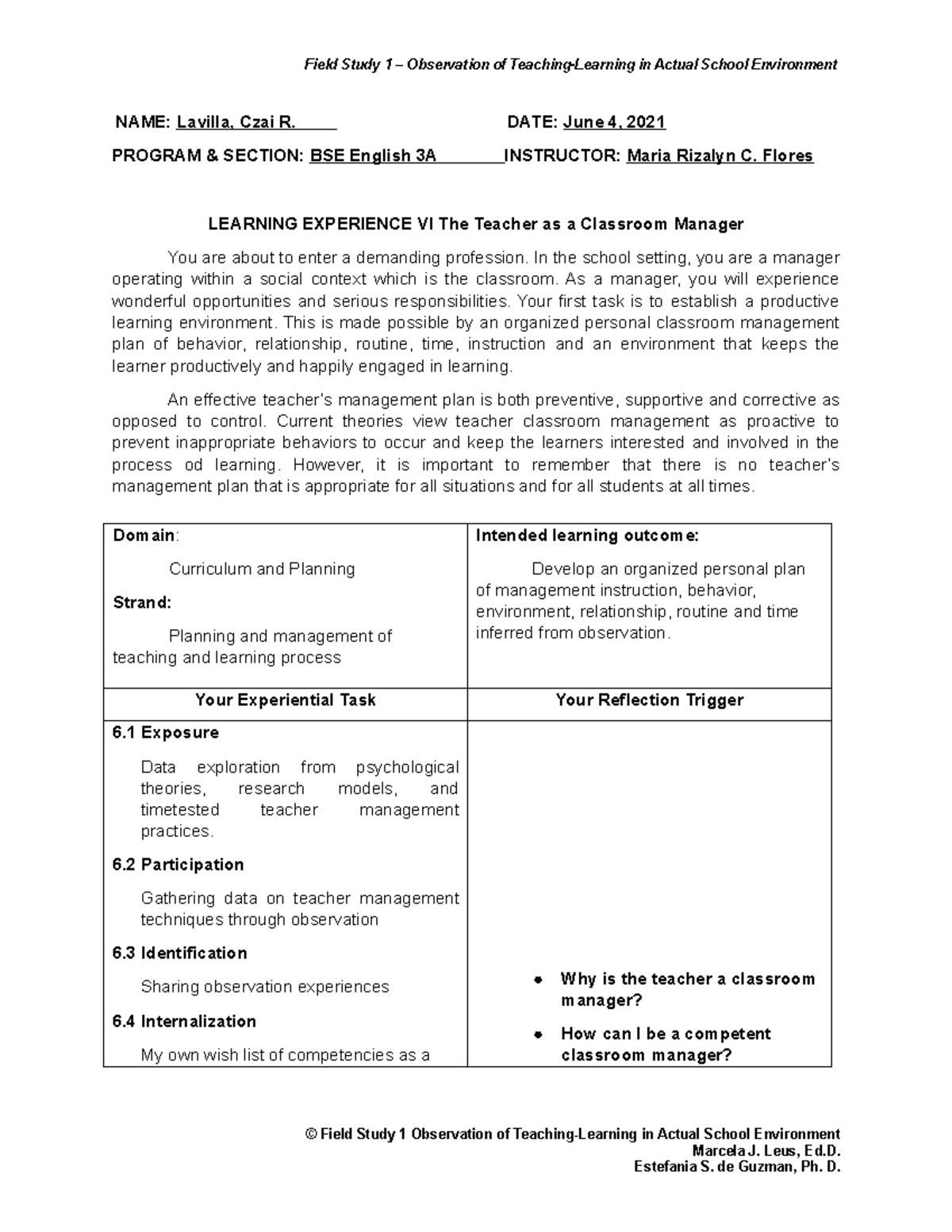 FS1 L6 - dfsdfd - NAME: Lavilla, Czai R. DATE: June 4, 2021 PROGRAM ...