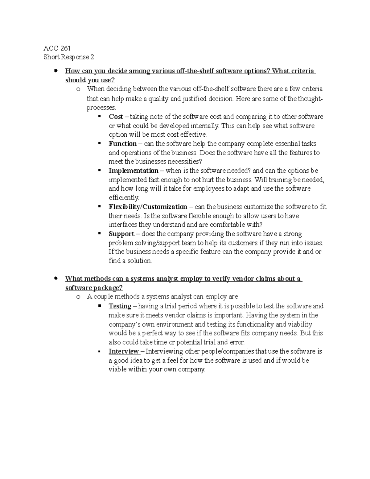 Short Response 2 - ACC 261 Short Response 2 How can you decide among ...