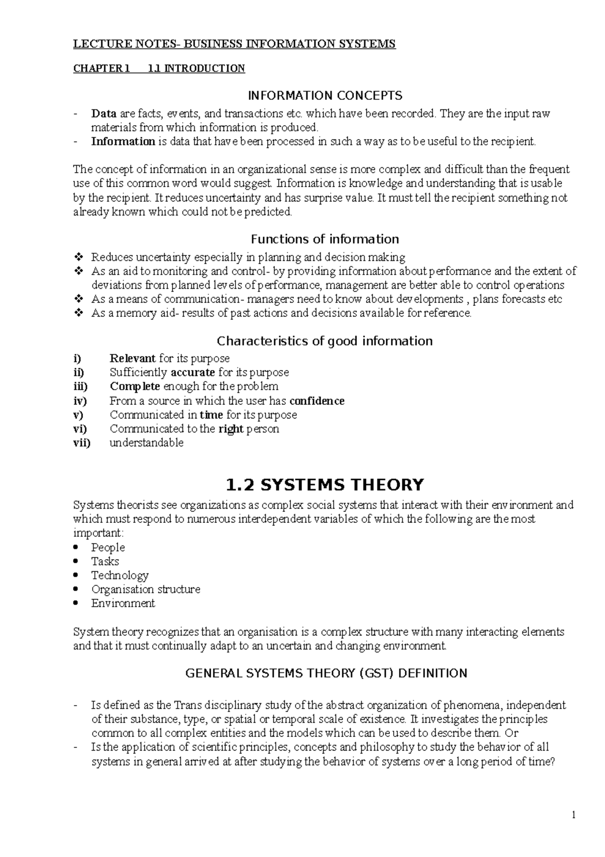 Lecture Notes-BIS Module-1st-Term - LECTURE NOTES- BUSINESS INFORMATION ...