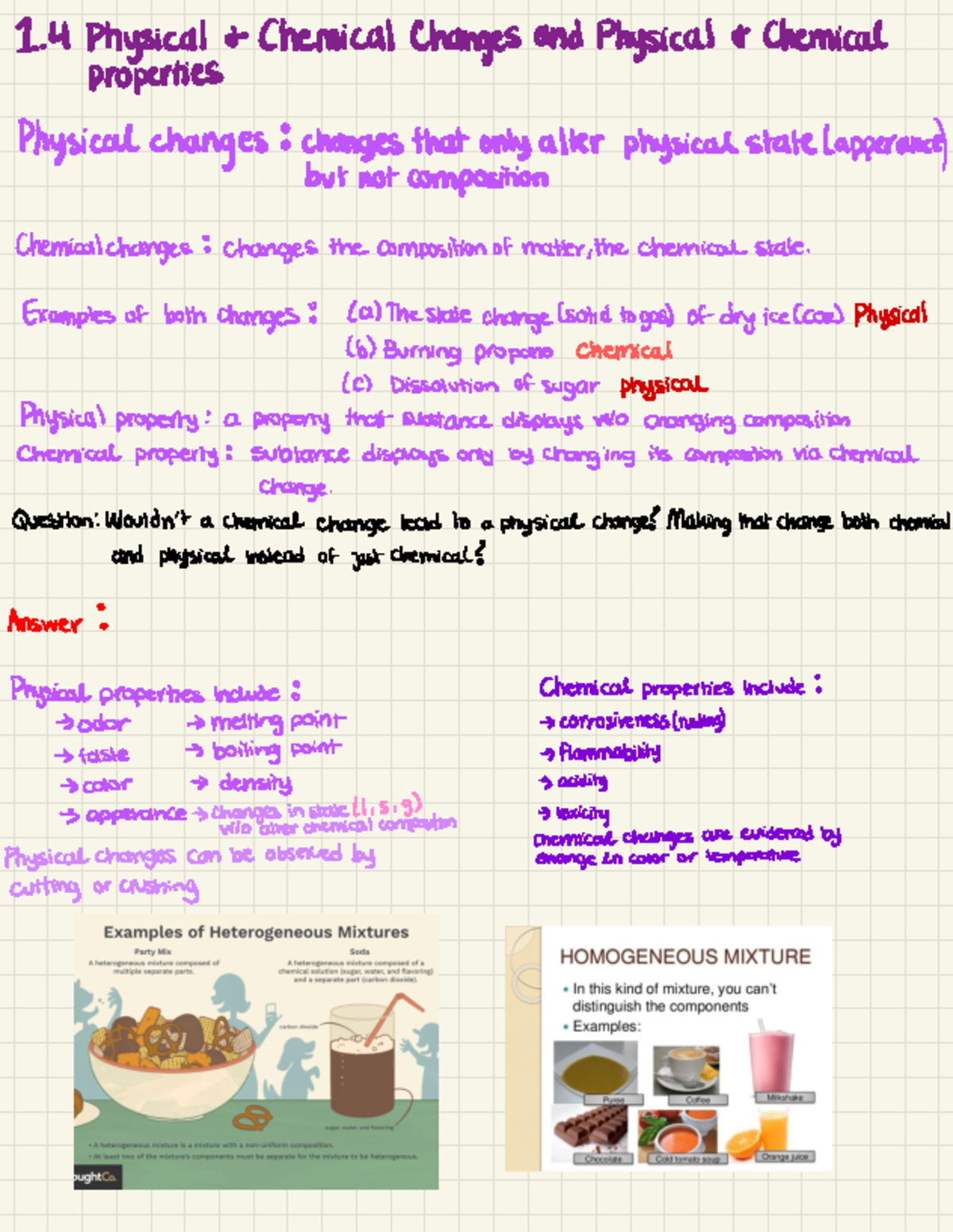 Chemistry Textbook Notes - 1. 4 Physical & Chemical changes and ...