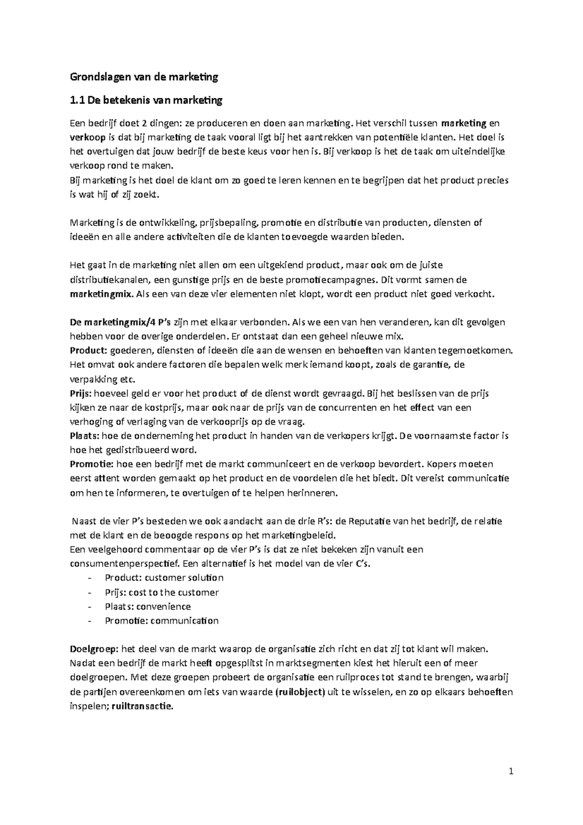 Grondslagen van de marketing samenvatting - Grondslagen van de ...