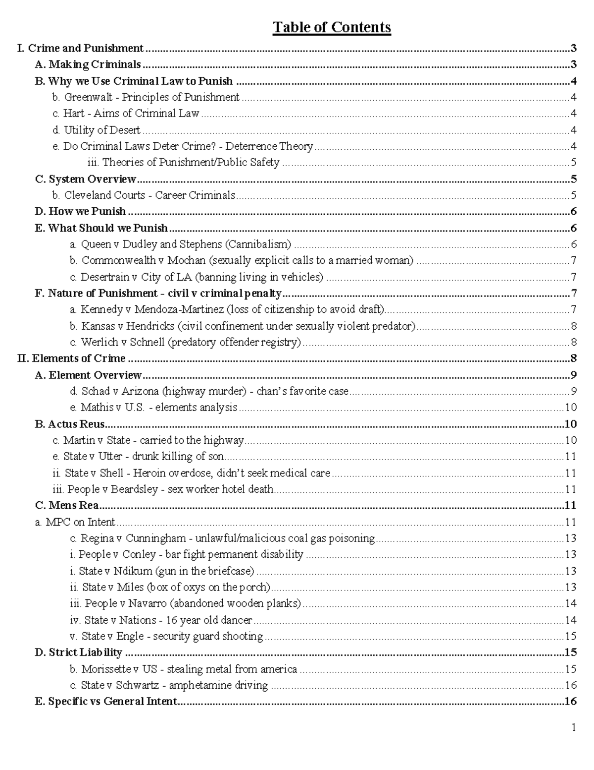 Crim Outline - Table of Contents I. Crime and Punishment A. Making ...
