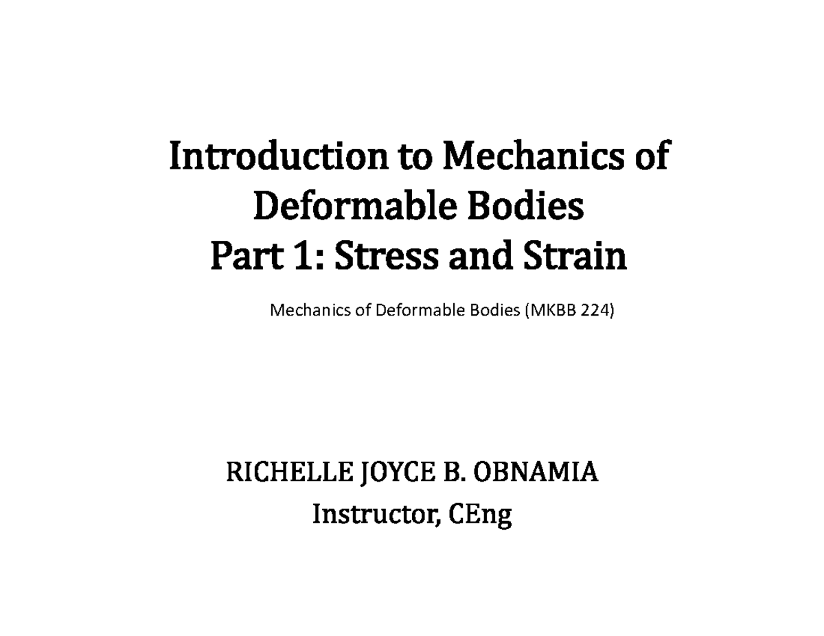 Introduction to Mechanics of Deformable Bodies (Normal Stress Part 1 ...