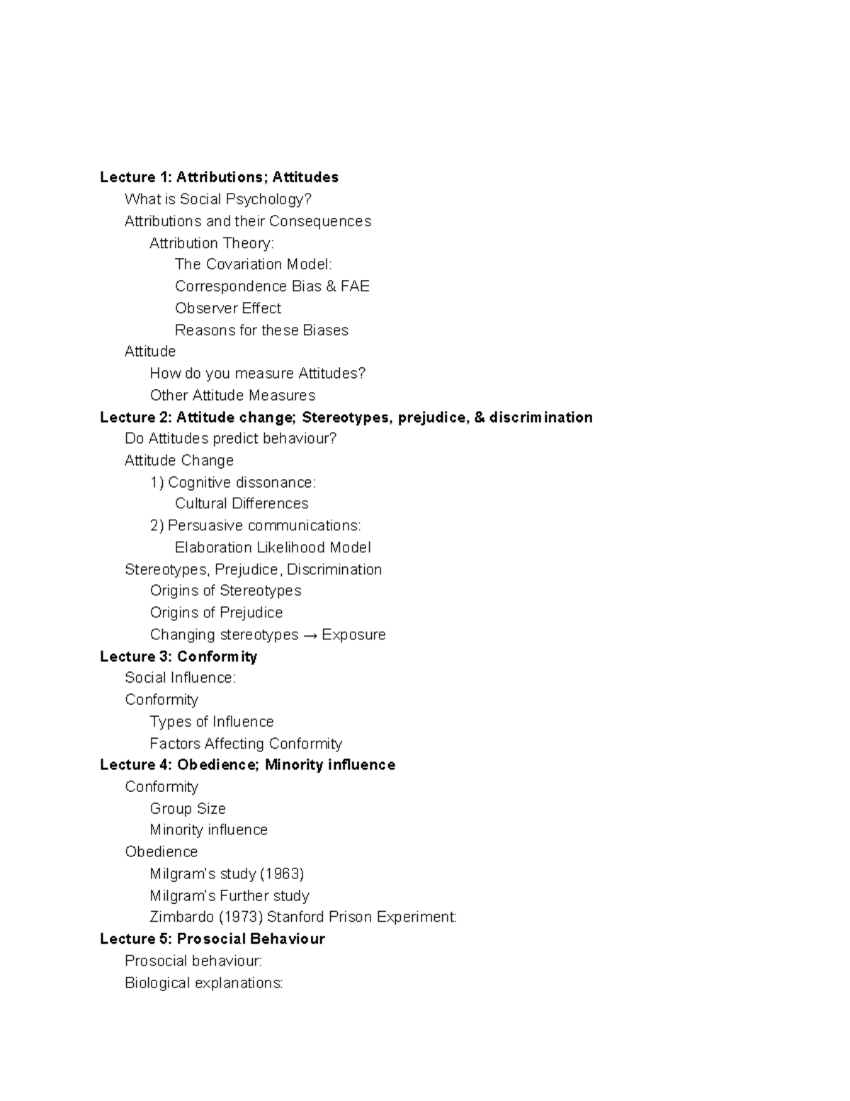 Social Psychology - ####### Lecture 1: Attributions; Attitudes ...